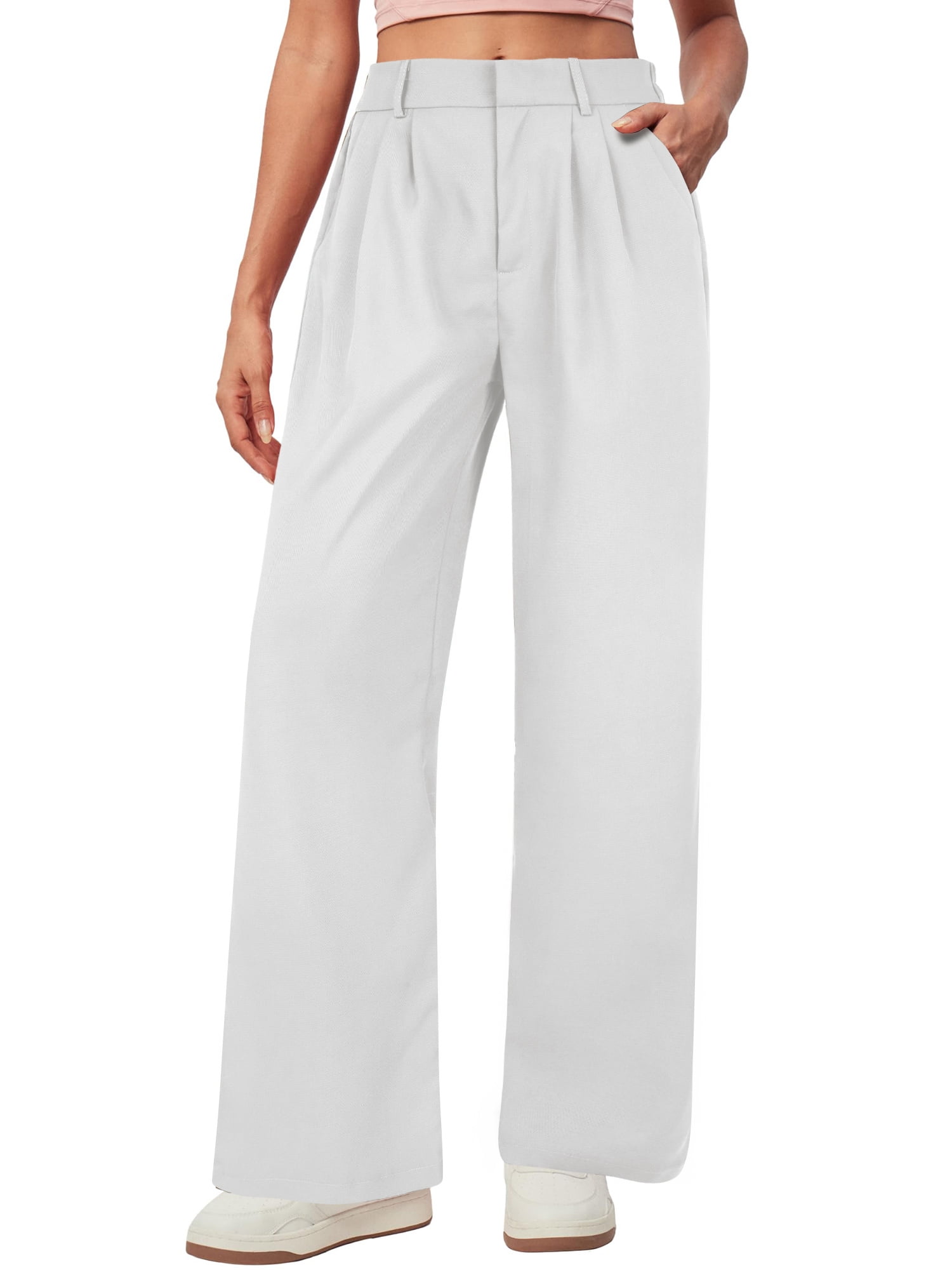 TEMOFON Womens Pants Casual Wide Leg Dress Pants Palazzo Summer White ...