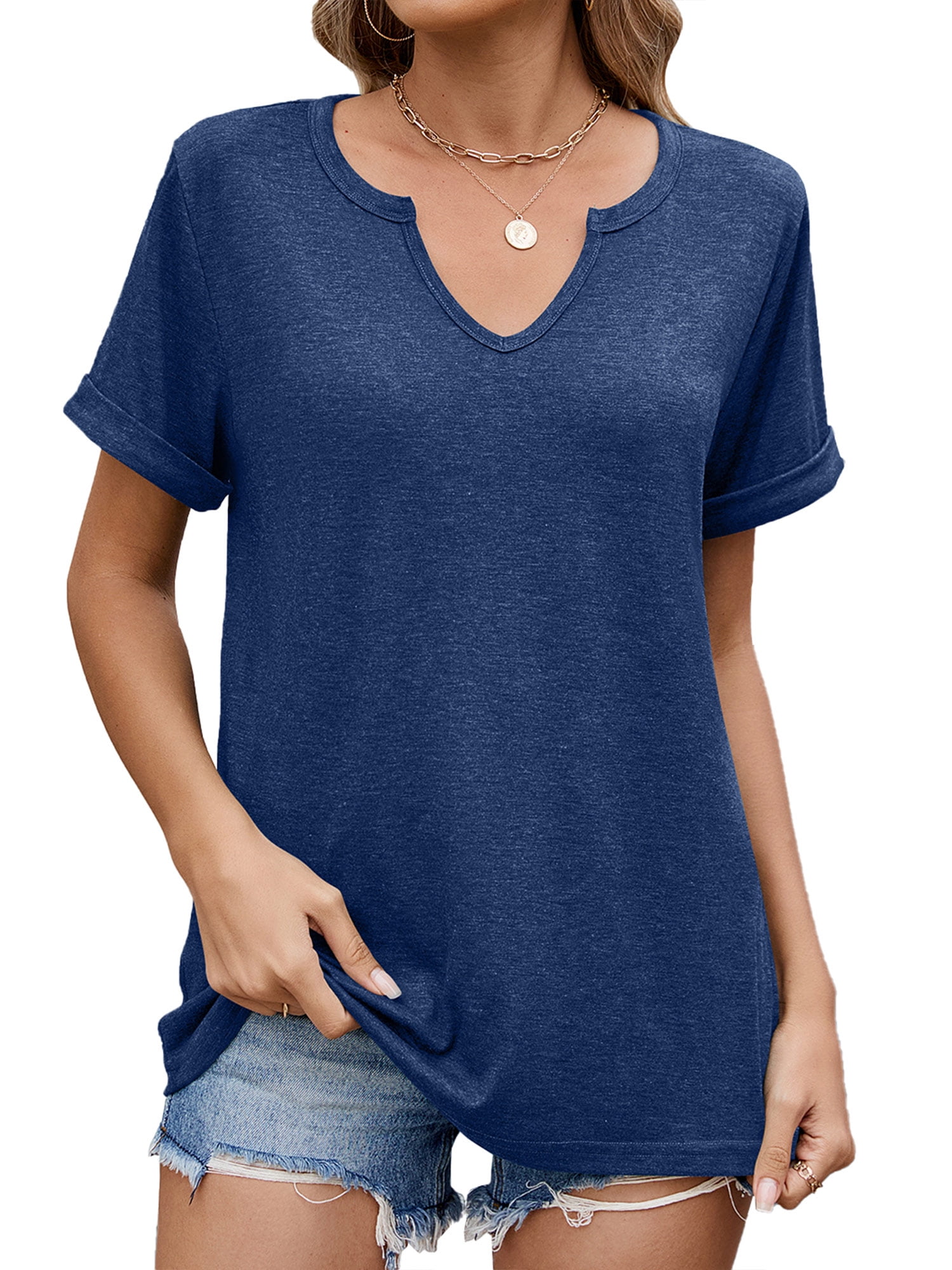 TEMOFON Womens Summer Tops Short Sleeve Shirts for Women Casual V Neck ...