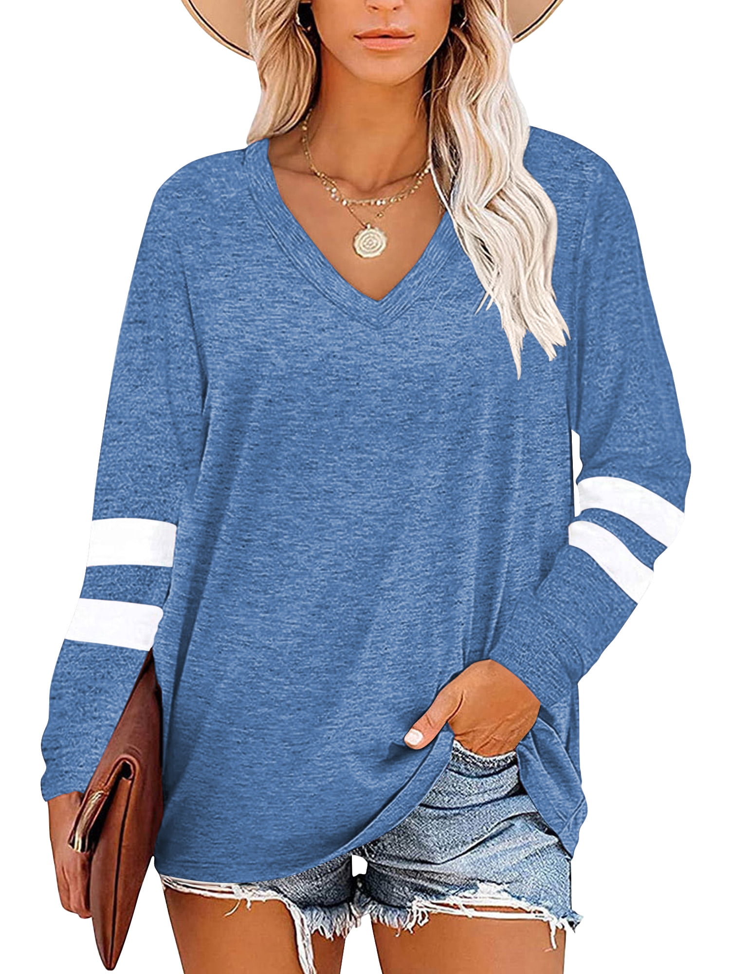 Walmart Black Friday Deals 2025 TEMOFON Womens Sweatshirts V Neck Color ...