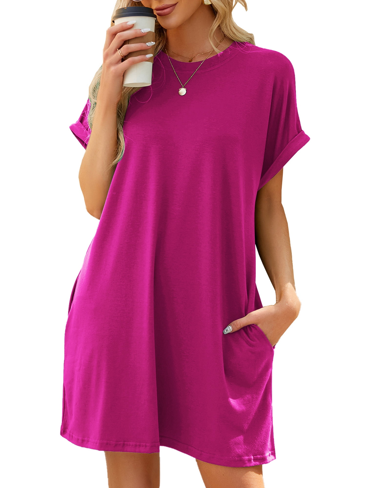 TEMOFON Womens T Shirt Dresses Short Sleeve Loose Tunic Tops with ...
