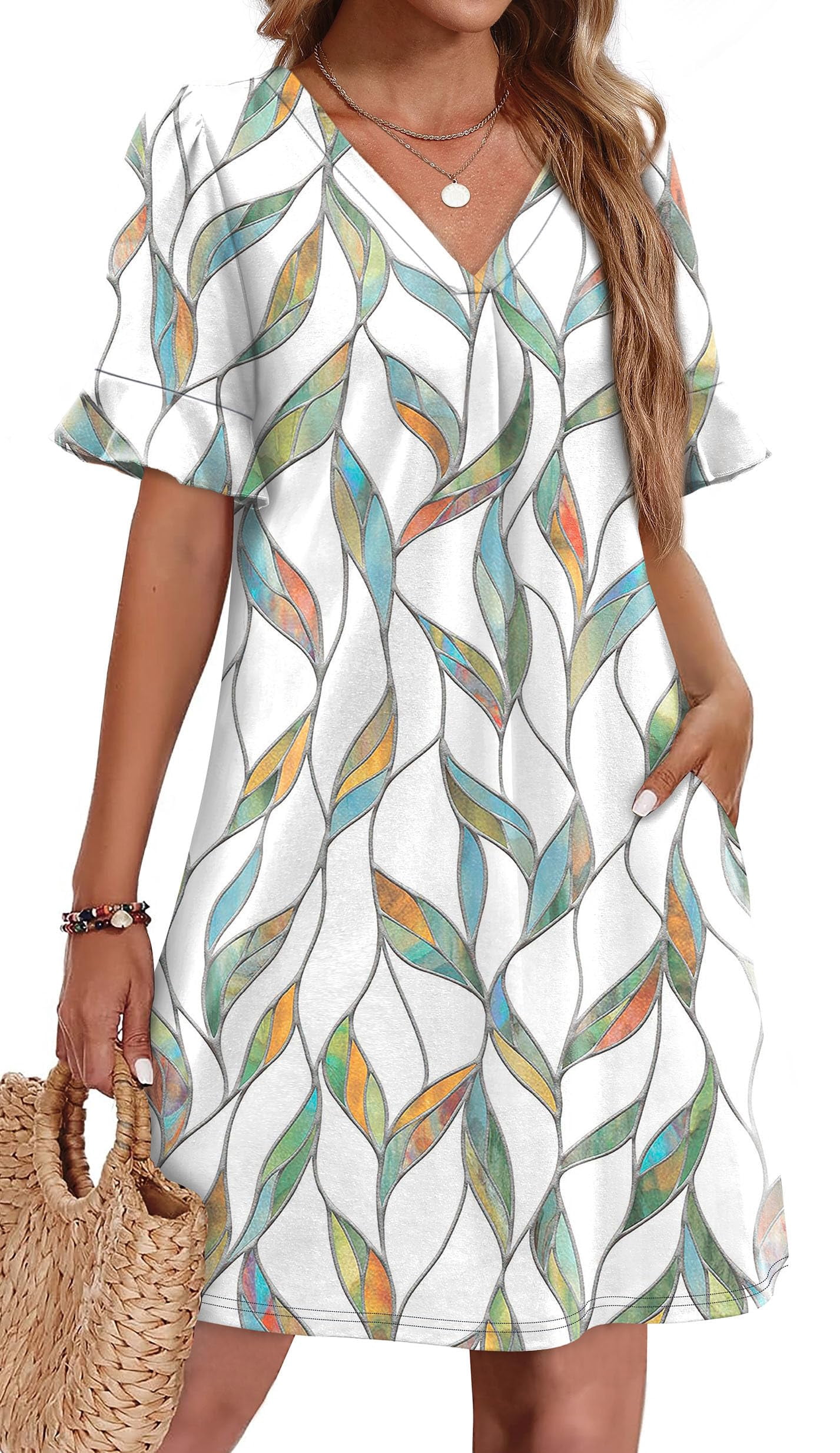 TEMOFON Womens T Shirt Dresses Summer Short Sleeve Sundress with Pocket ...