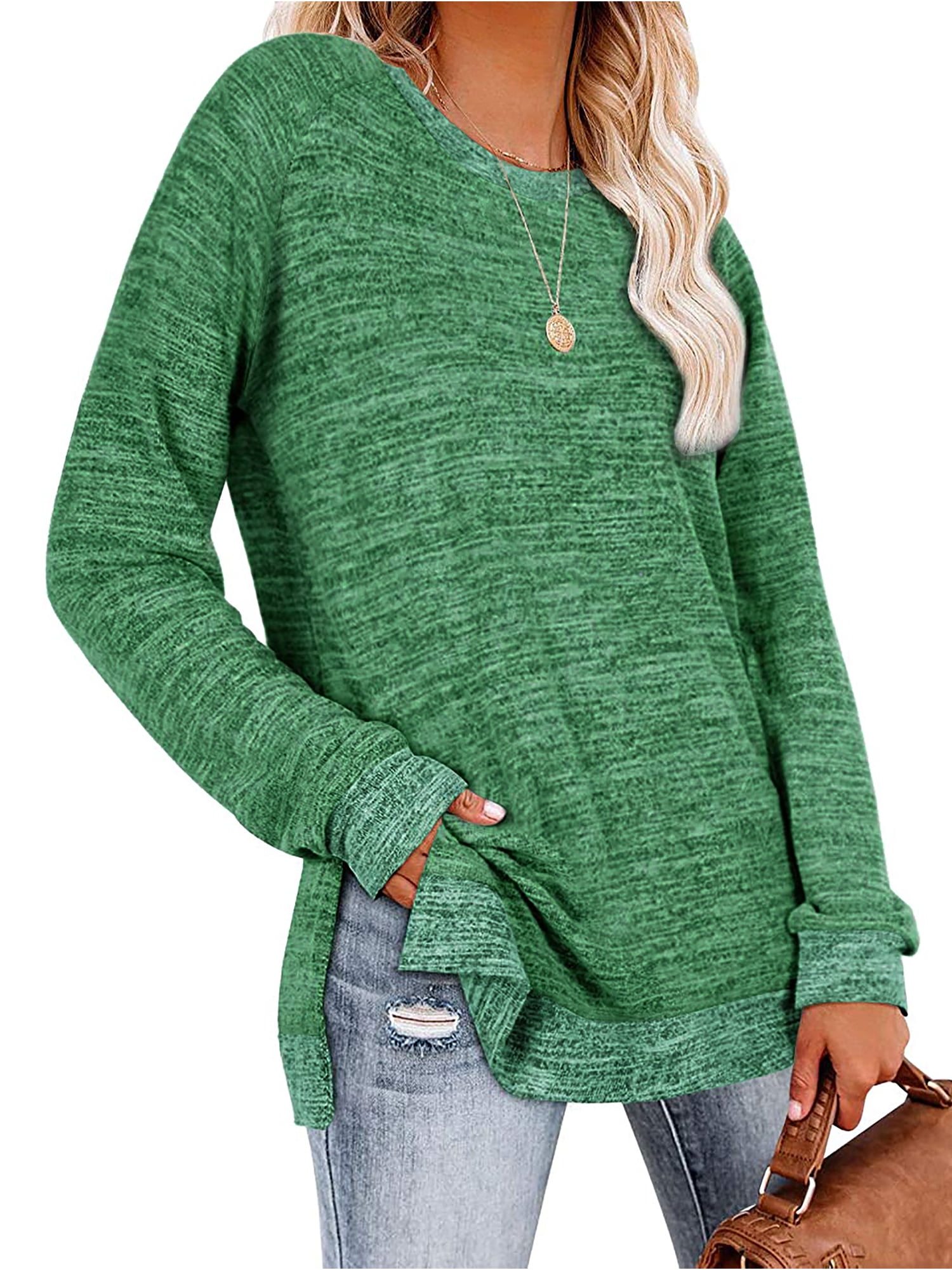 TEMOFON Women's Long Sleeve, Color Block Tunic Top with Side Splits ...