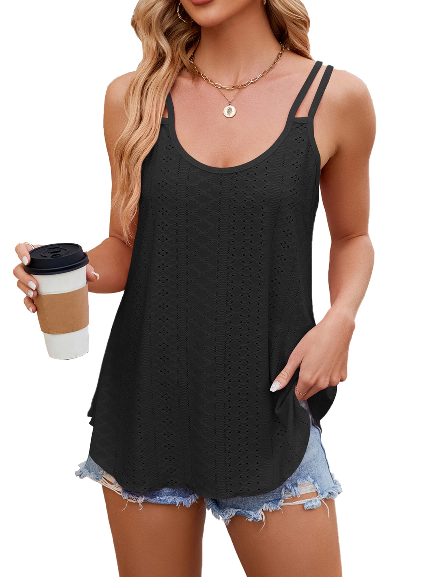 TEMOFON Womens Tank Tops Plus Size Backless Vest Summer Loose Fit Scoop ...