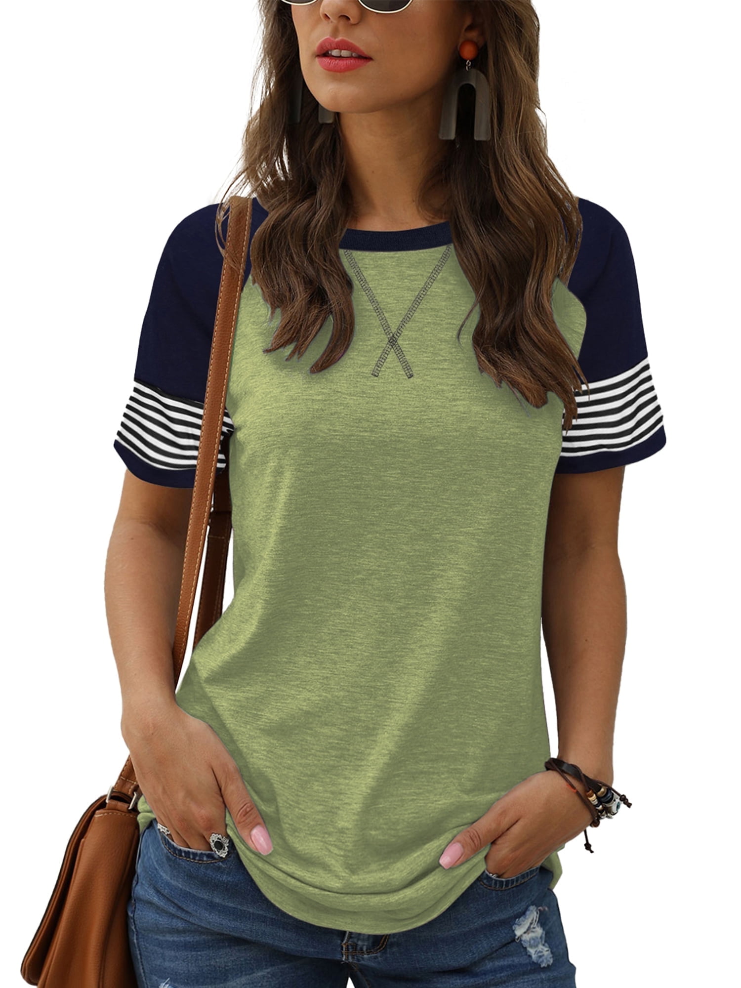 TEMOFON Womens Tops Short Sleeve Crewneck Tshirts Casual Summer Blouse ...