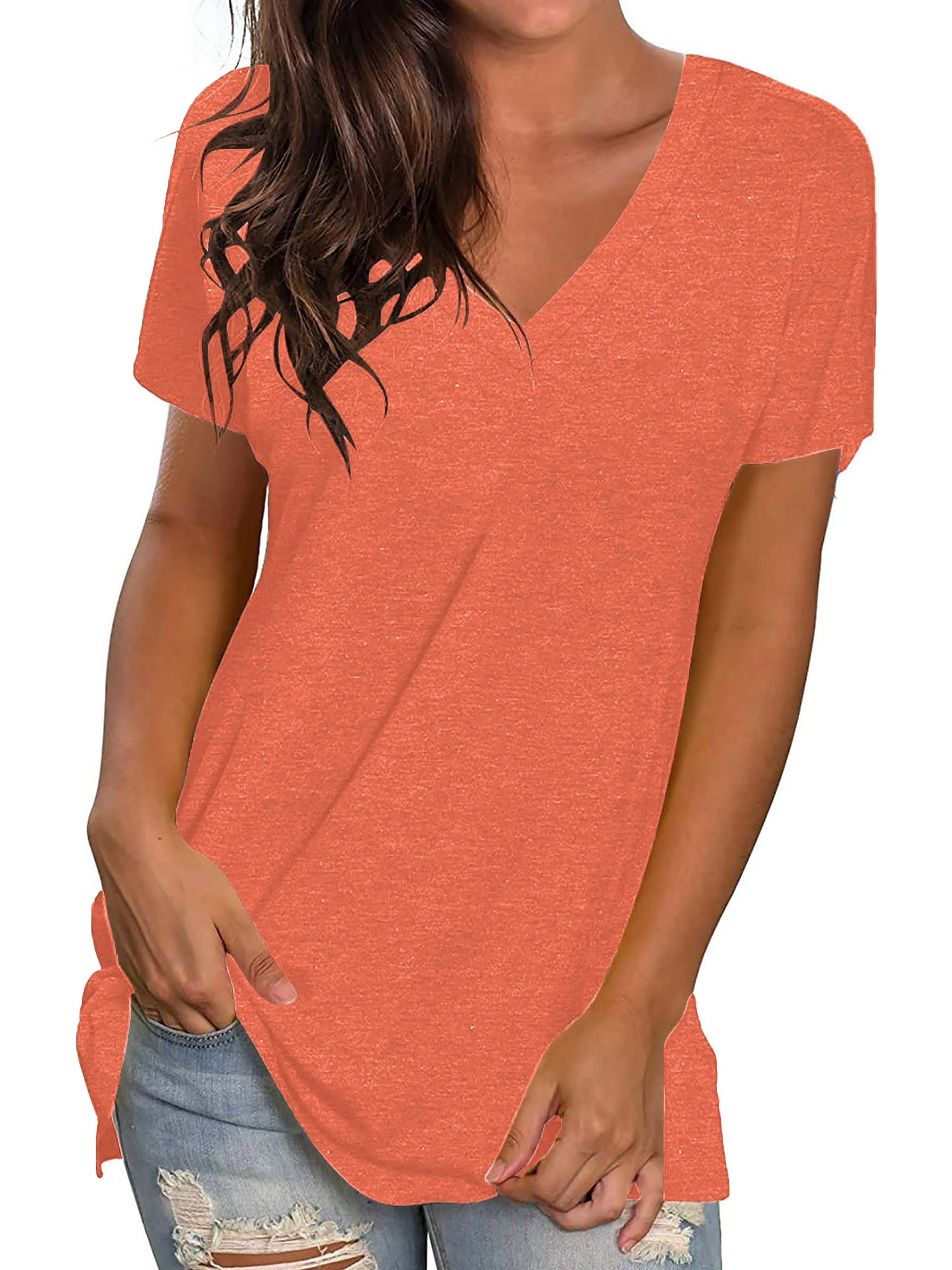 Temofon Womens Summer Tops, Casual V Neck Short Sleeve Blouses, Loose ...