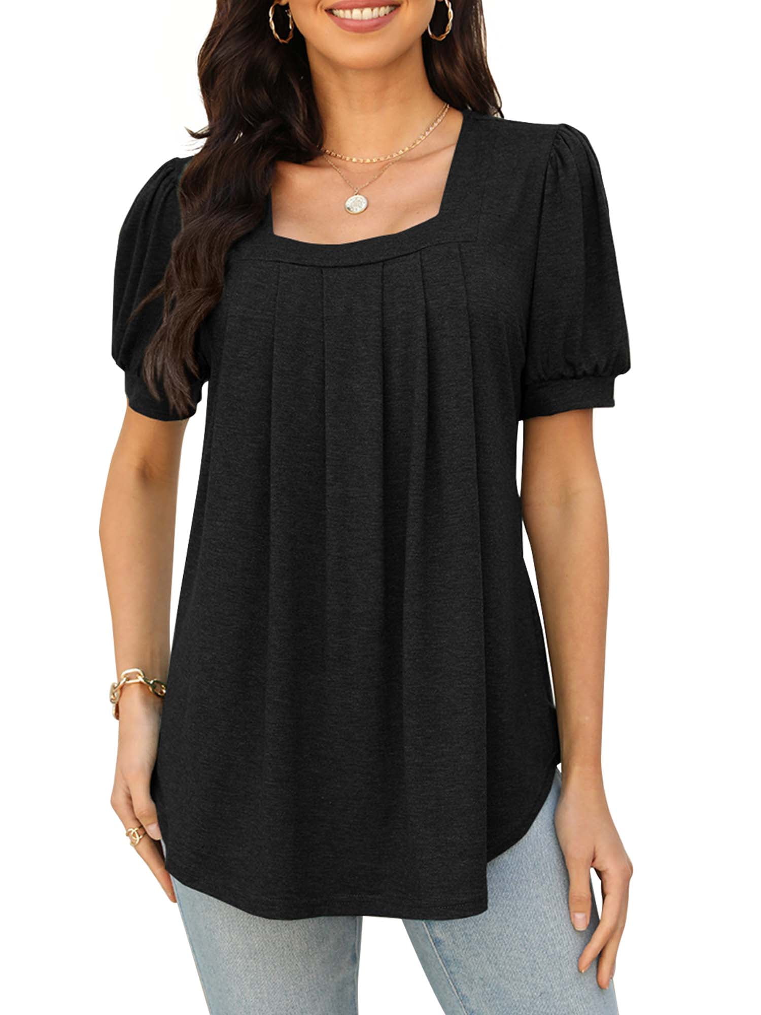 TEMOFON Womens Tops Summer Dressy Casual Square Neck Tshirts Puff Short Sleeve Shirts Fashion ...