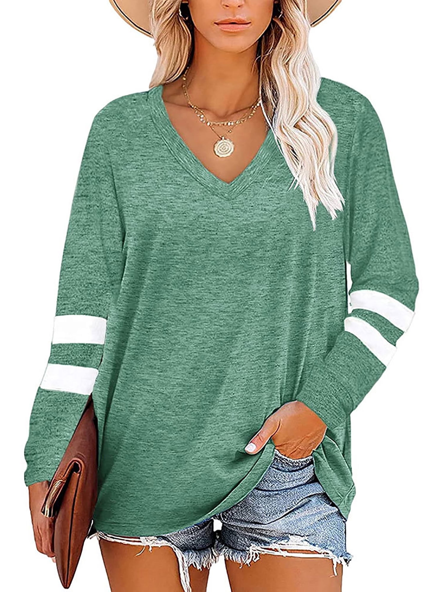 TEMOFON Womens Tunic Tops, Long Sleeve, Color Block Baseball Shirt ...