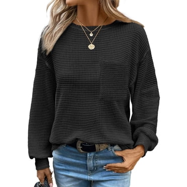 Womens Long Sleeve Tops Shirts Autumn Winter Striped Knit Fall Clothes ...