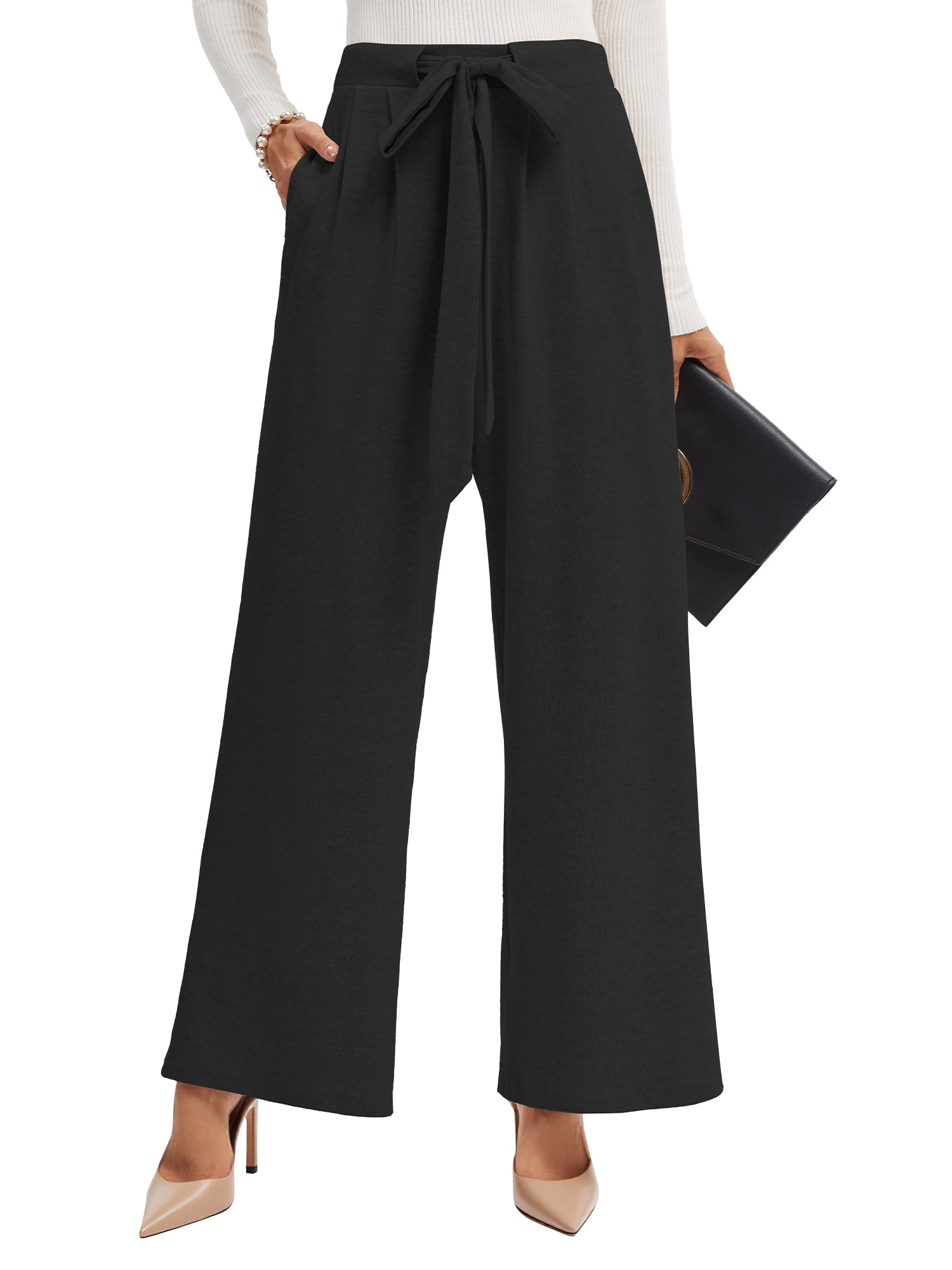 TEMOFON Womens Wide Leg Palazzo Pants with Pockets High Waist Flowy ...