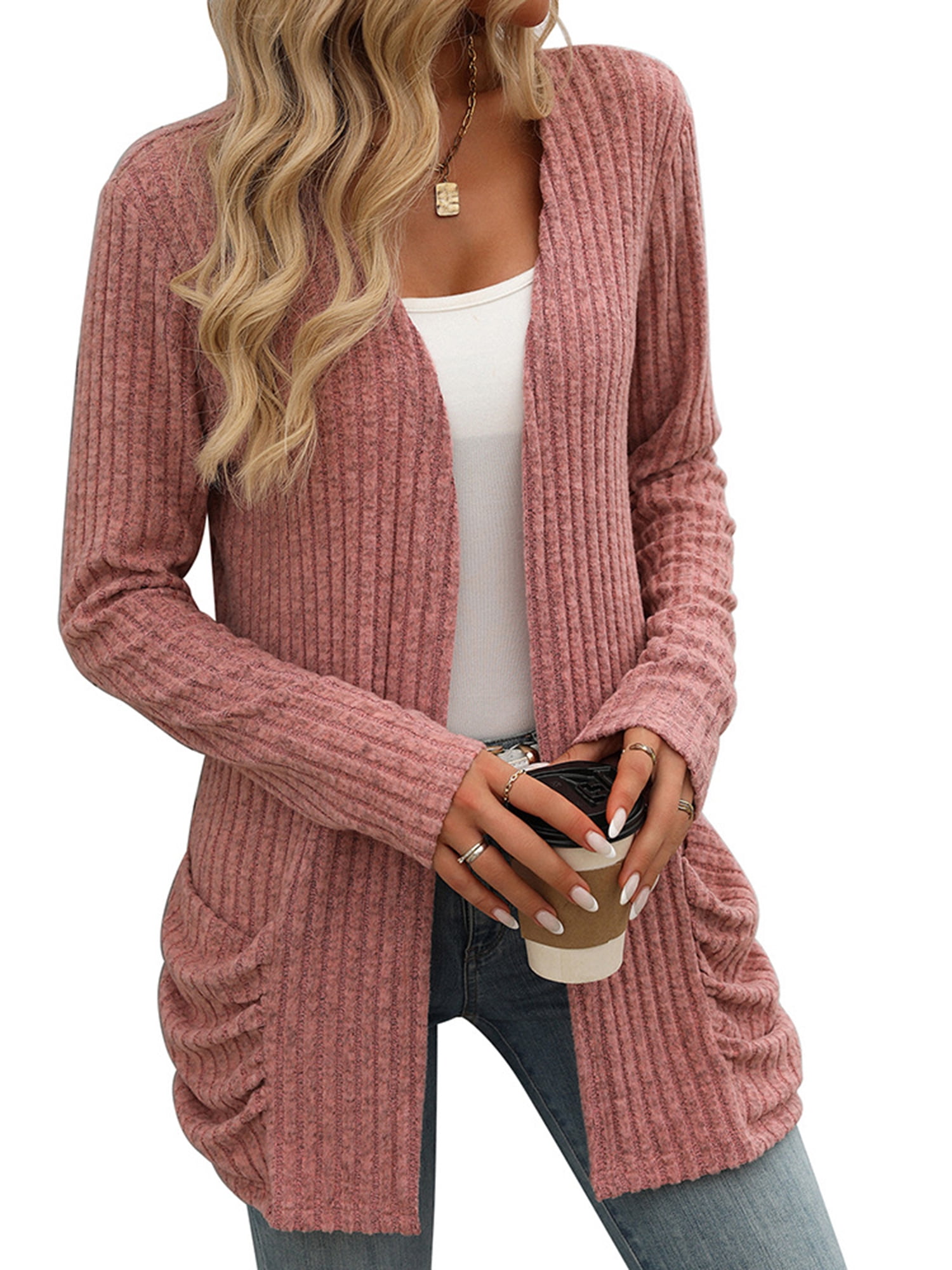 TEMOFON womens Cardigans long sleeve tops Open Front Sweaters for Women ...
