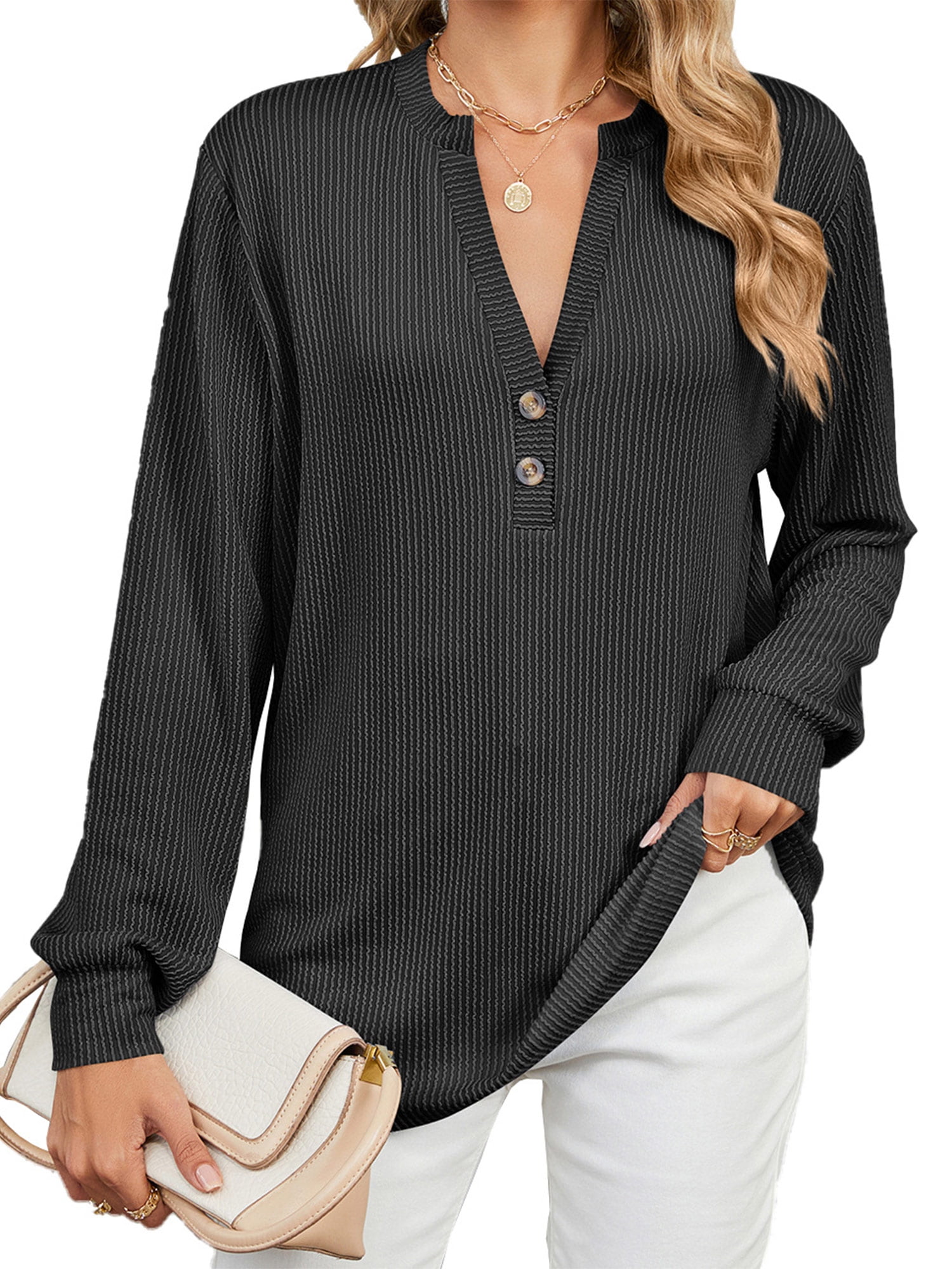 TEMOFON womens long sleeve tops Casual Button Down Fall Blouses 2024 ...