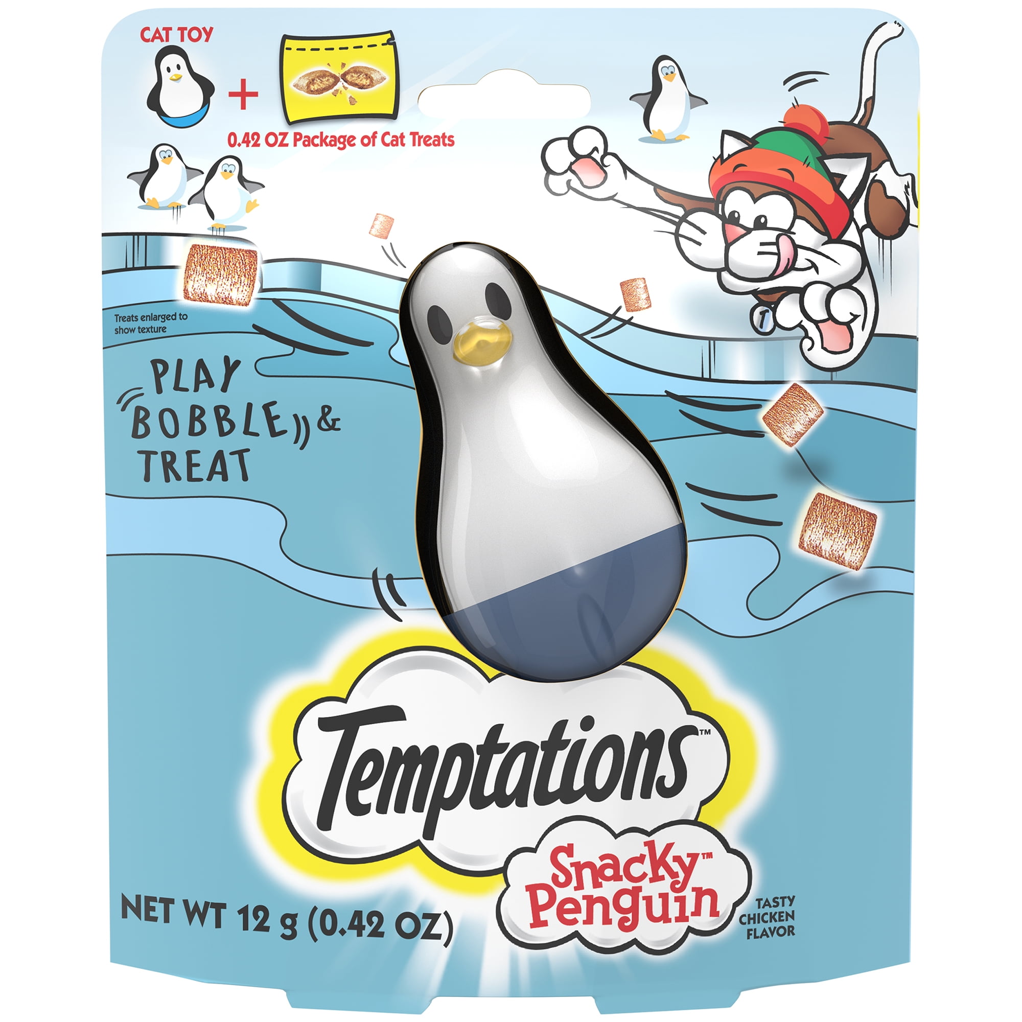 TEMPTATIONS Snacky Penguin Cat Toy with Tasty Chicken Flavor Treats ...