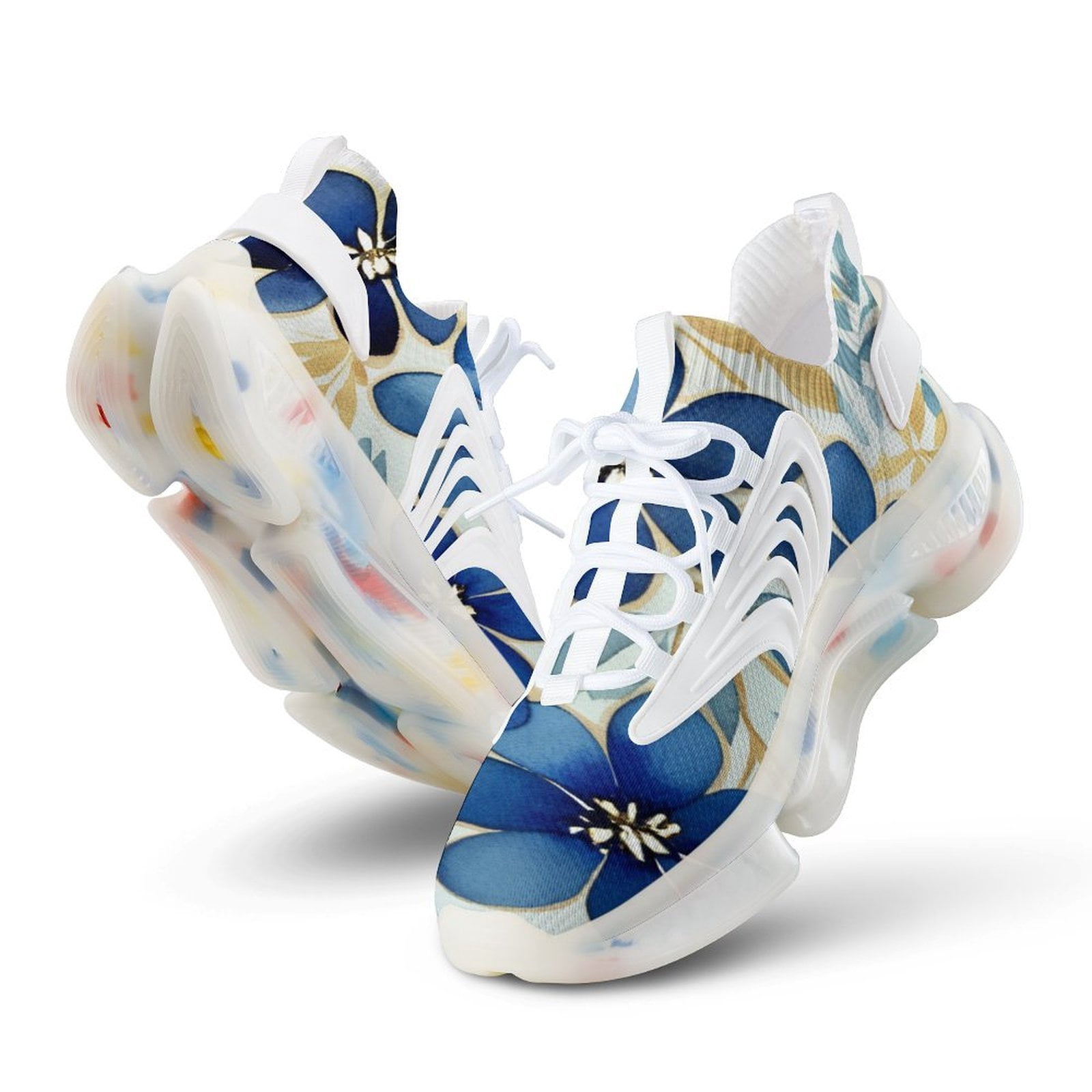 TEMU Blue Floral Print Walking Shoes for Men Woman Lightweight Tennis ...