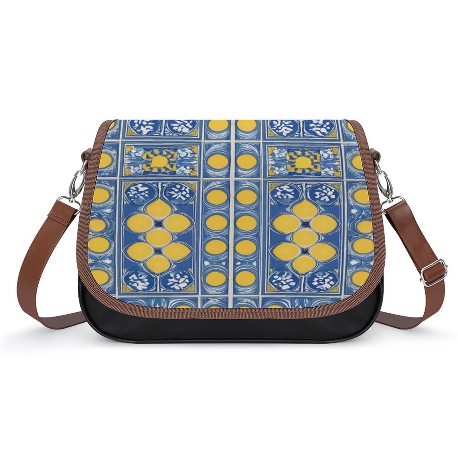 TEMU Blue Yellow Floral Tiles Pattern Vintage Crossbody Bag For Women ...