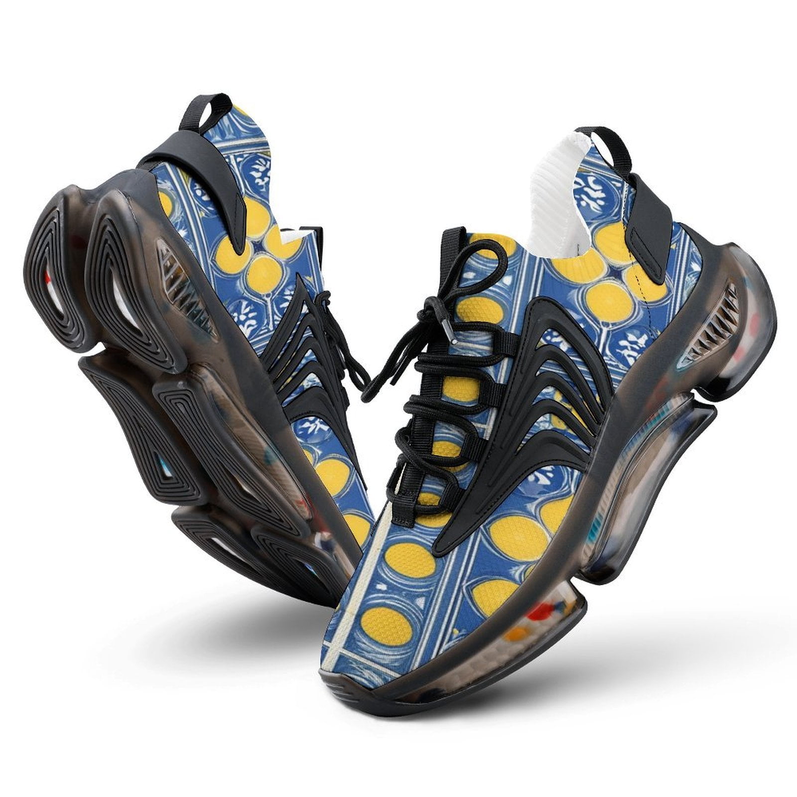 TEMU Blue Yellow Floral Tiles Pattern Walking Shoes for Men Woman ...