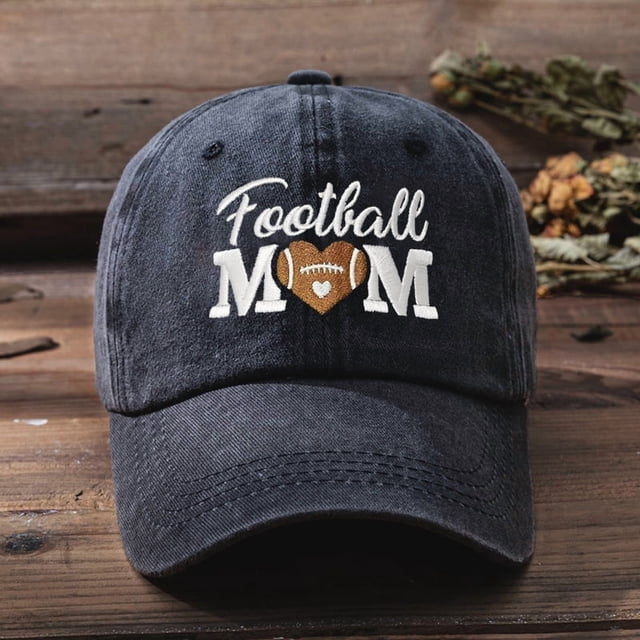 TEMU Hat Embroidery FOOTBALL MOM Washed Baseball Cap Outdoor Soft Top ...