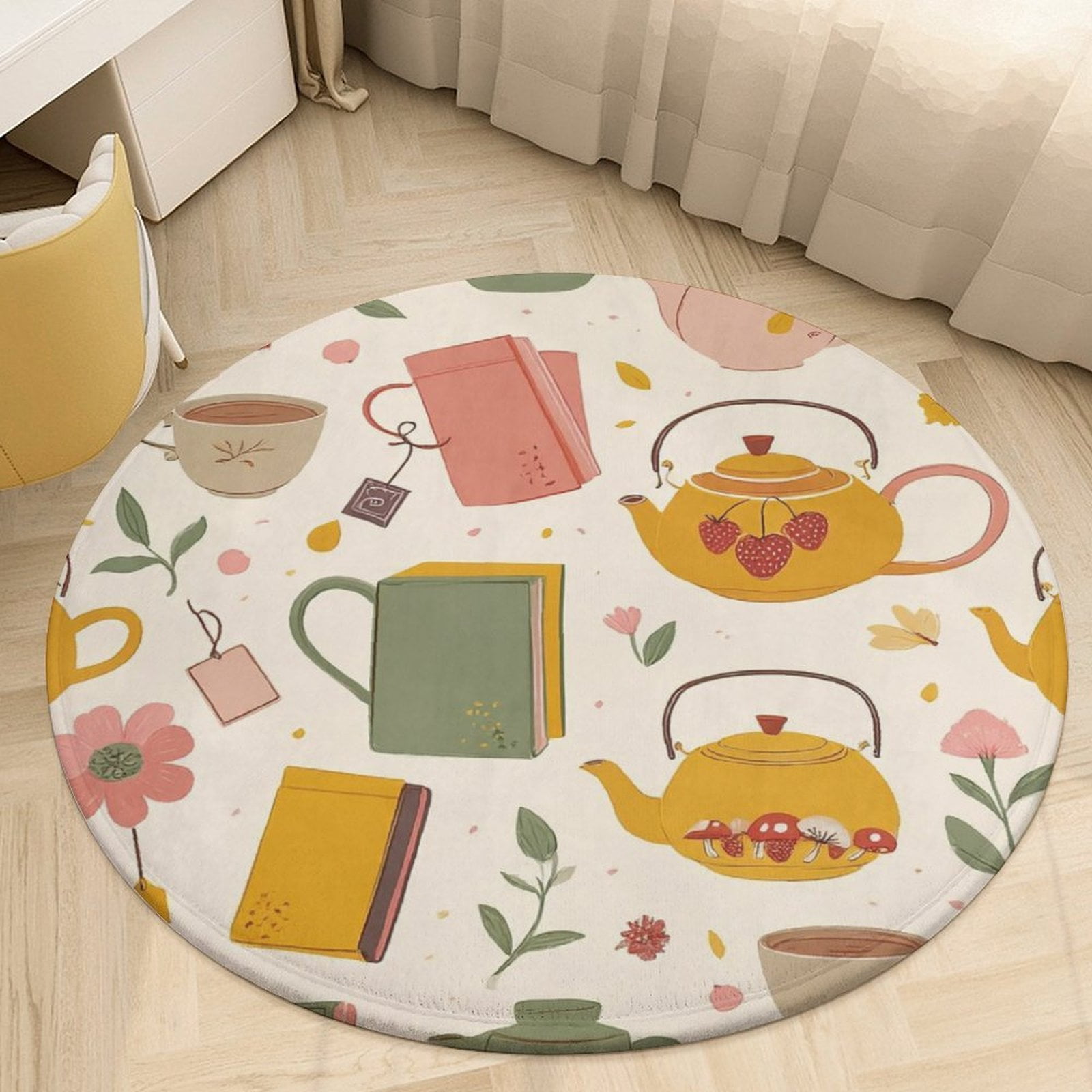 TEMU Tea Time Cozy Vibes Round Area Rugs for Bedroom Living Room, 4FT ...