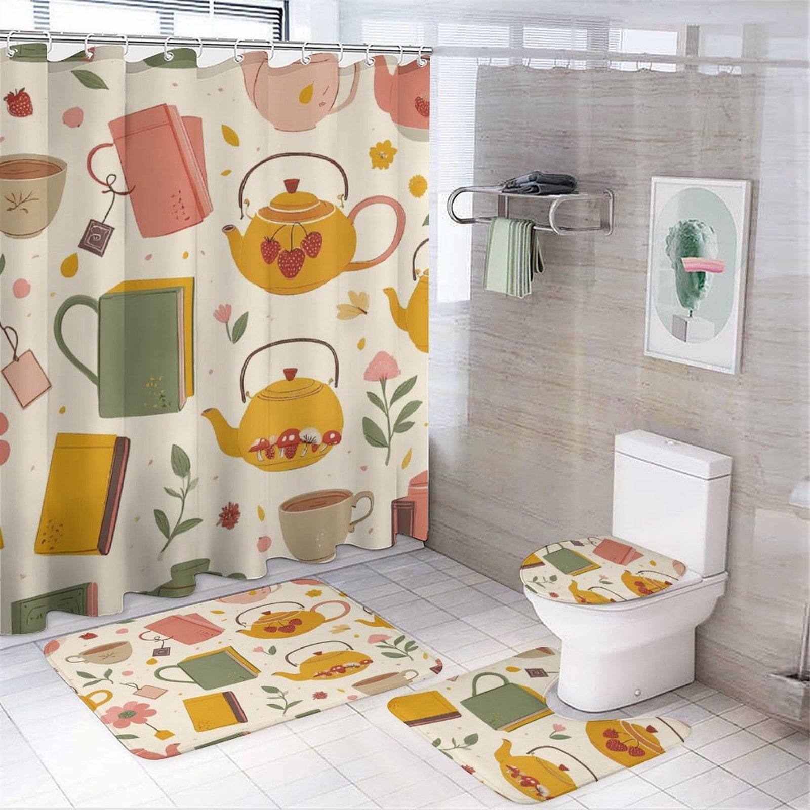 TEMU Tea Time Cozy Vibes Shower Curtain Waterproof Bathroom Curtain ...