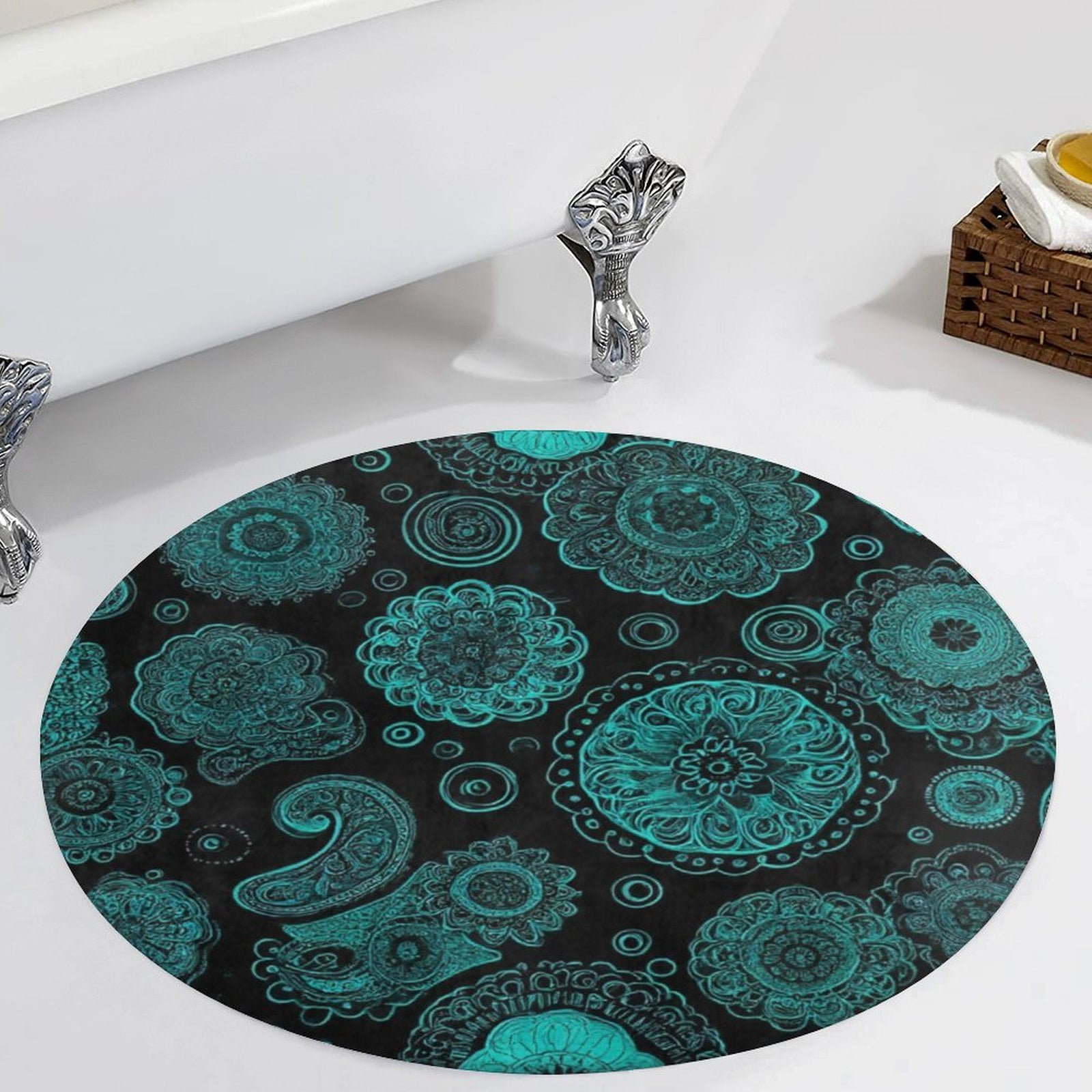TEMU Teal Paisley Floral Pattern Round Area Carpets Living Room Room ...