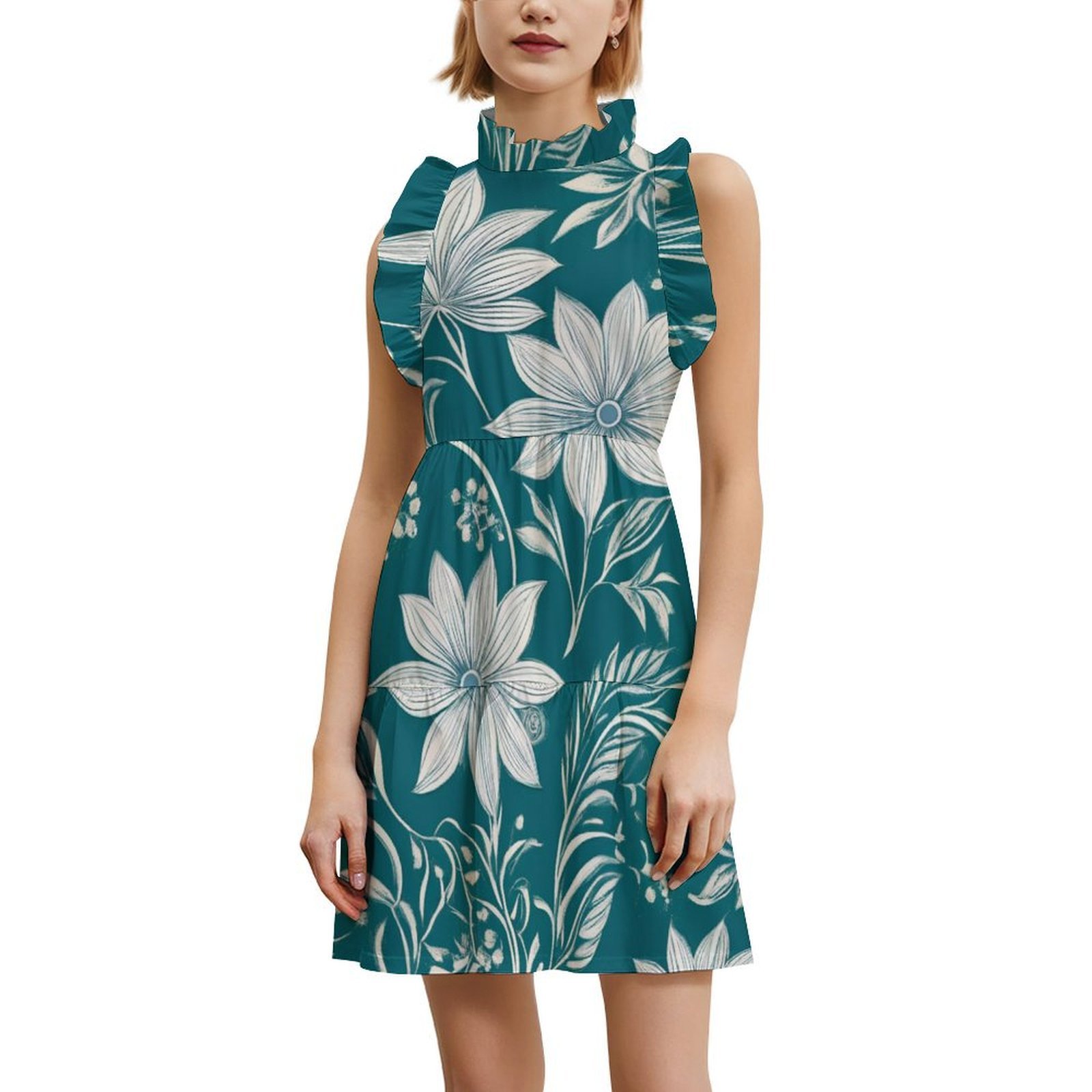 TEMU Teal Peacock Feather Pattern Women's Fashion Casual Dress Summer ...