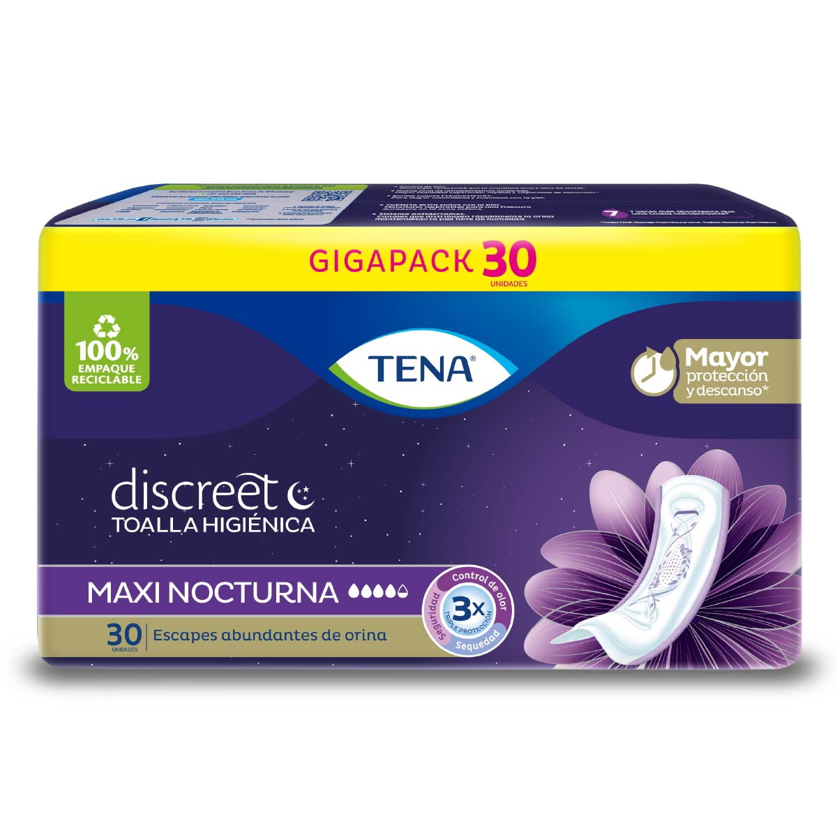 TENA Discreet Maxi Night Pads, Abundant urine leakage, Unscented, 30 ...