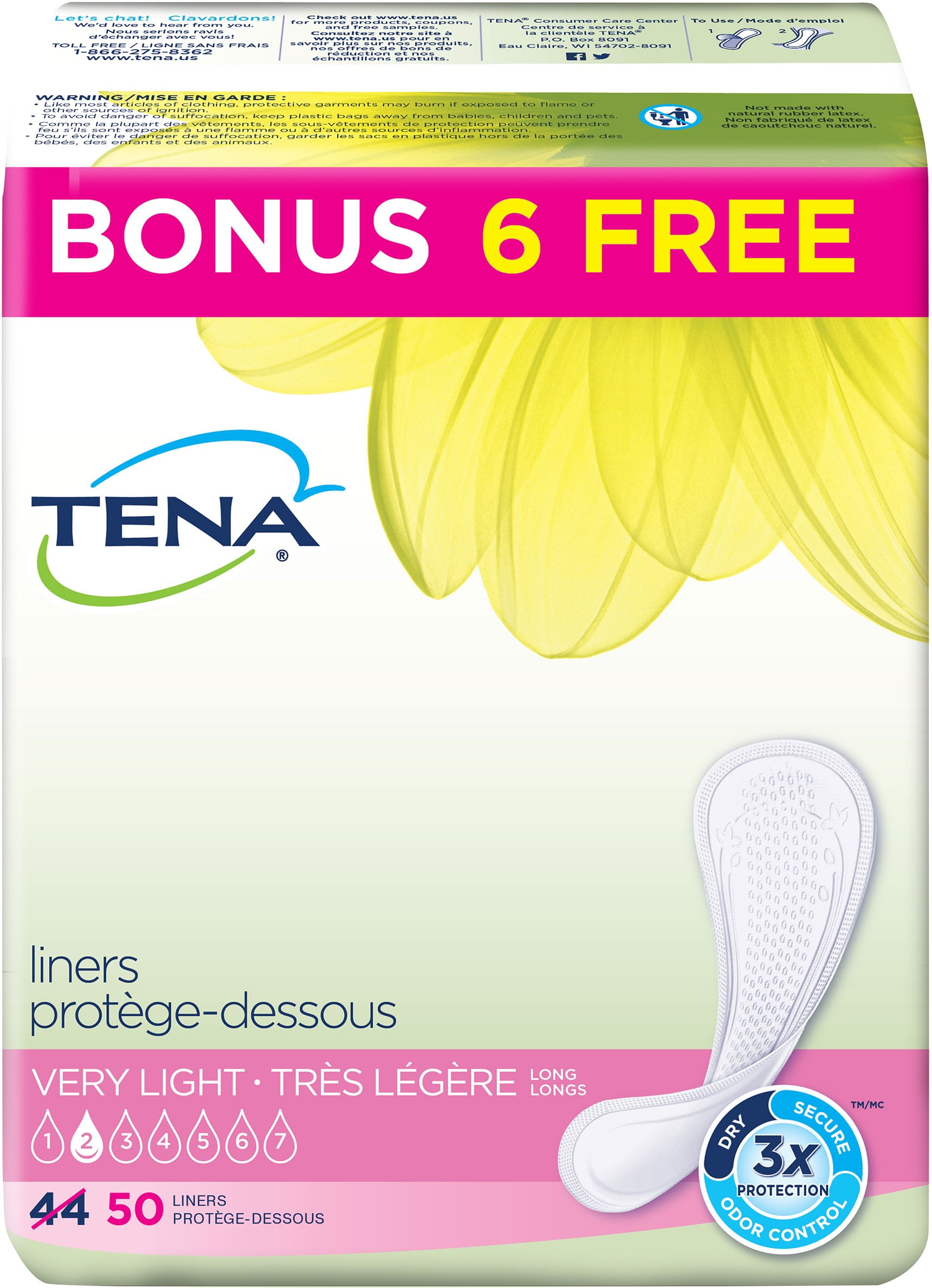 TENA Incontinence Liners for Women, Long, 50 Count 1 ea (Pack of 6 ...