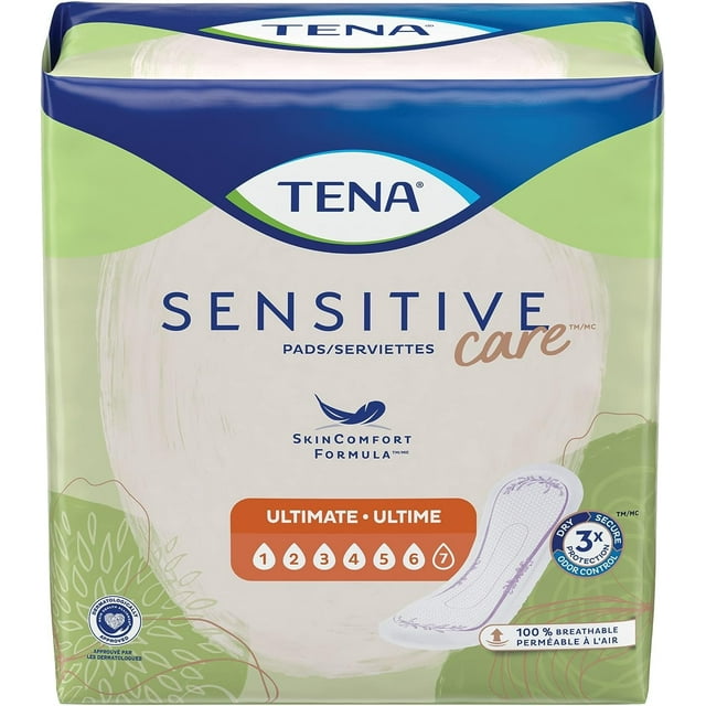 TENA Ultimate Absorbency Incontinence Pads for Women, Extra Coverage, Long, Sensitive Care, Day ...