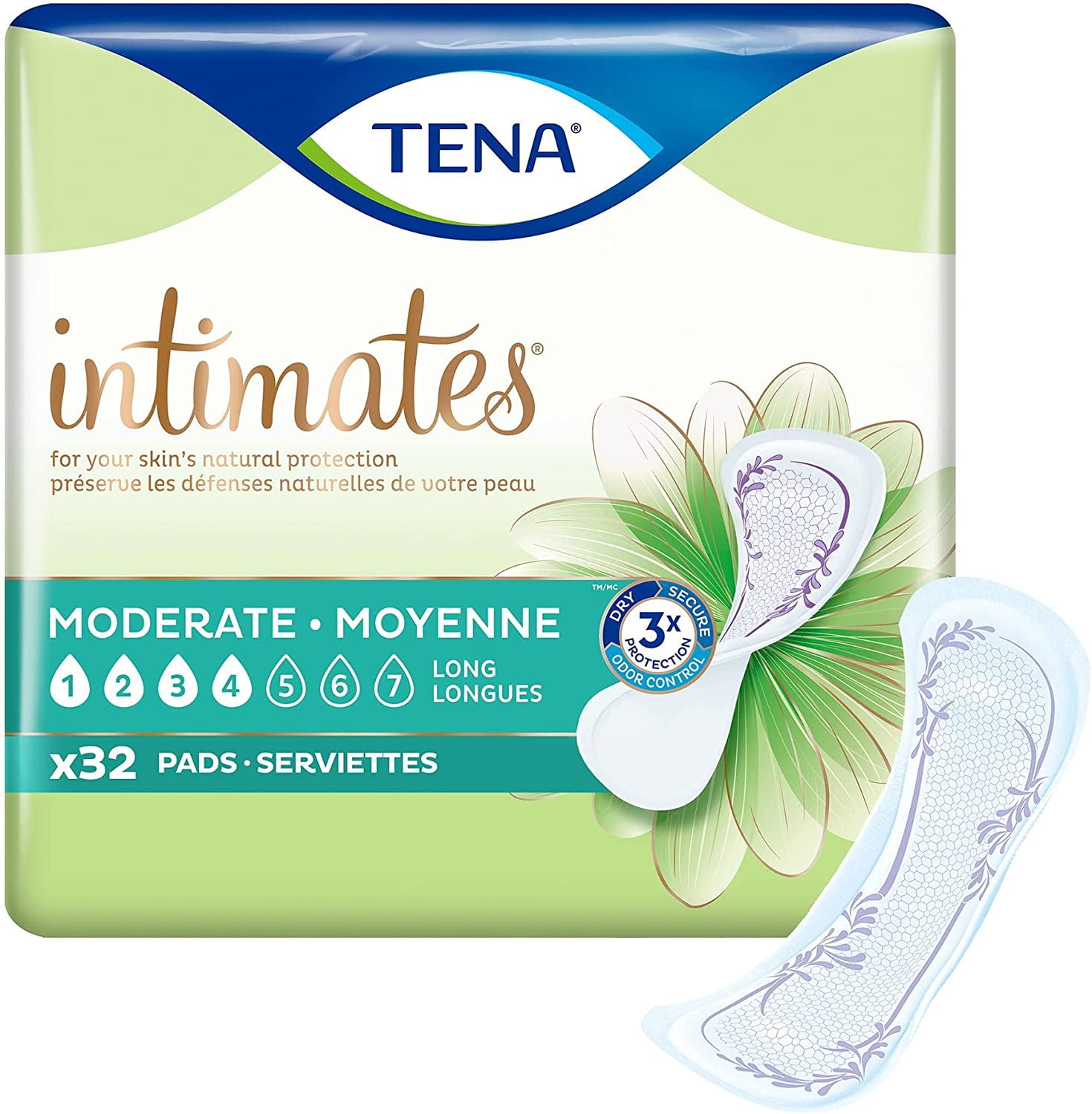 TENA Intimates Moderate Thin Long Incontinence Pads, Triple Protection ...