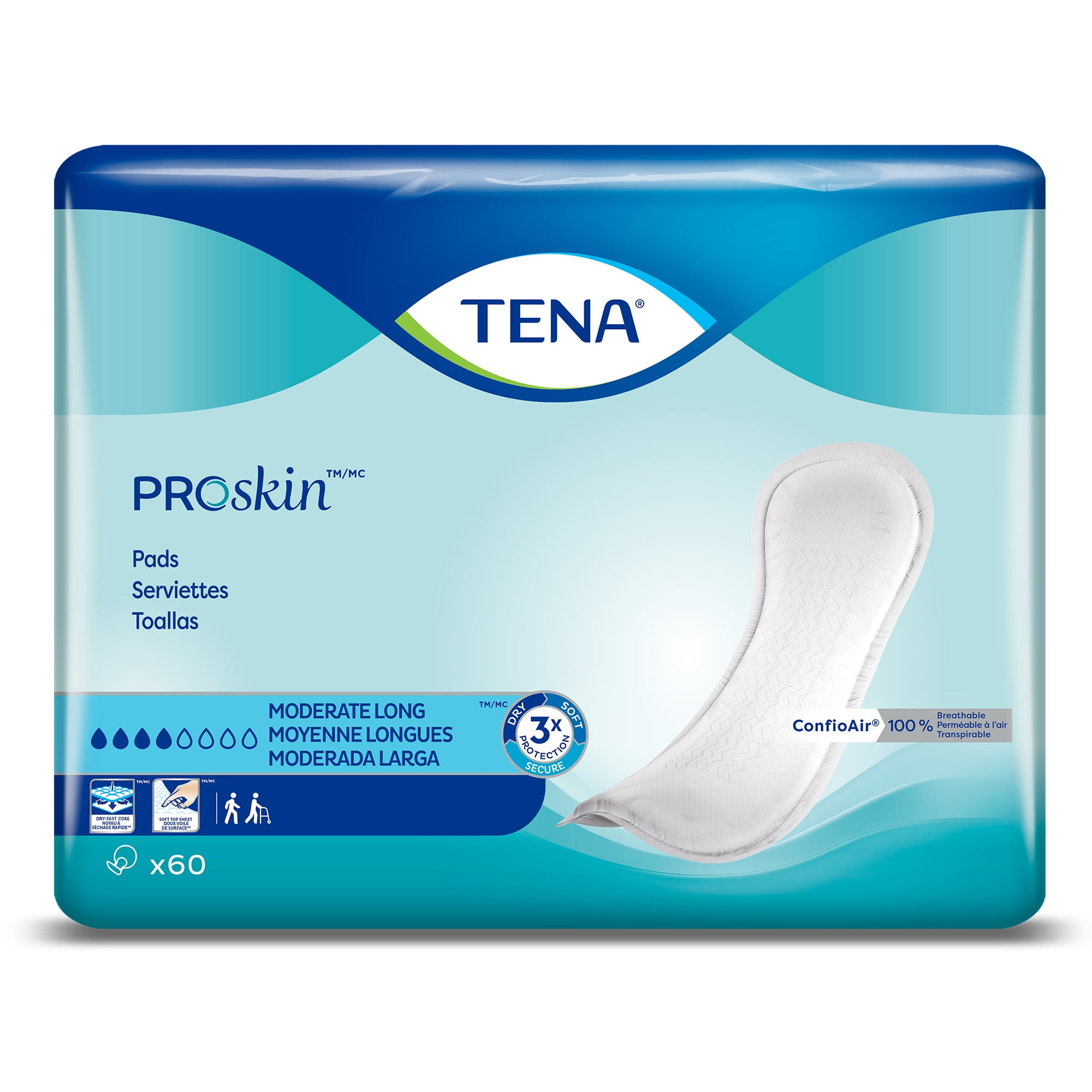 TENA ProSkin Moderate Long Unisex Incontinent Pad Long Length 12" L ...