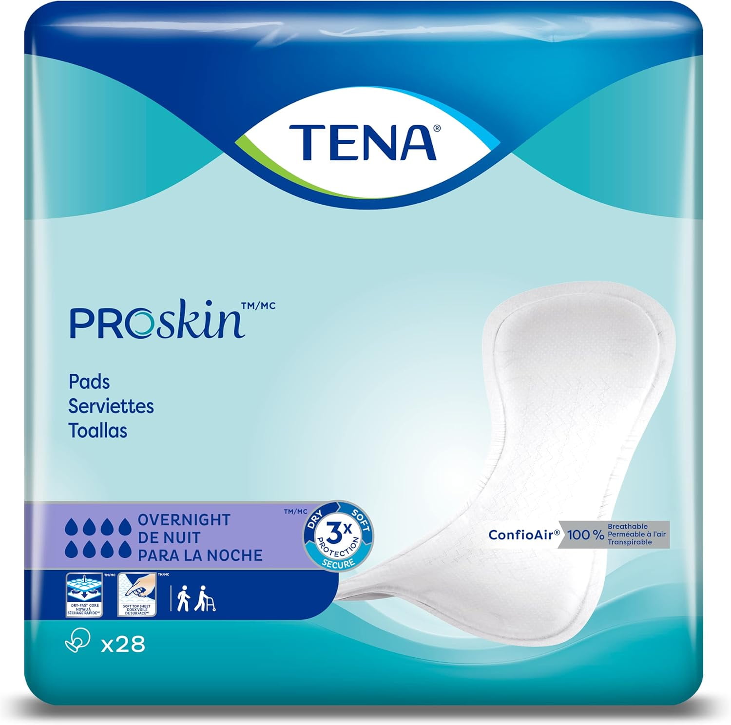 TENA ProSkin Overnight Bladder Leakage Pad for Women, Heavy Absorbency ...