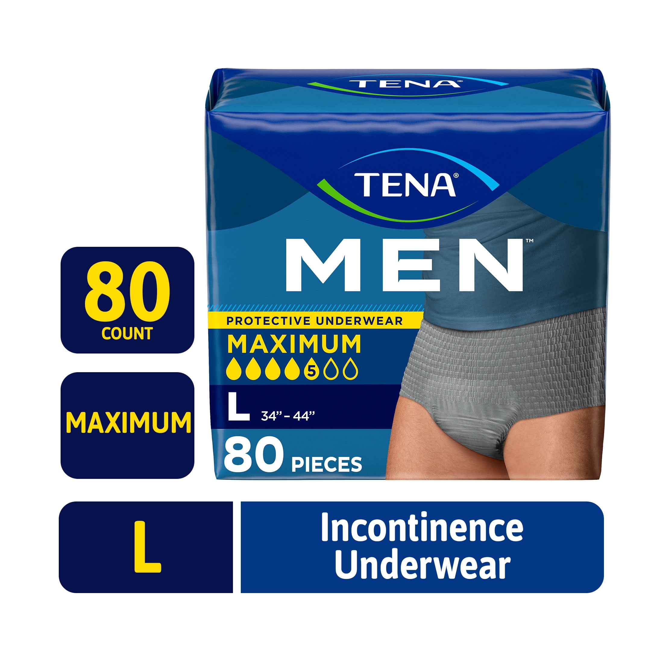 TENA Men Underwear L, 80 ct, Waist 34in-44in, Maximum Absorbency ...