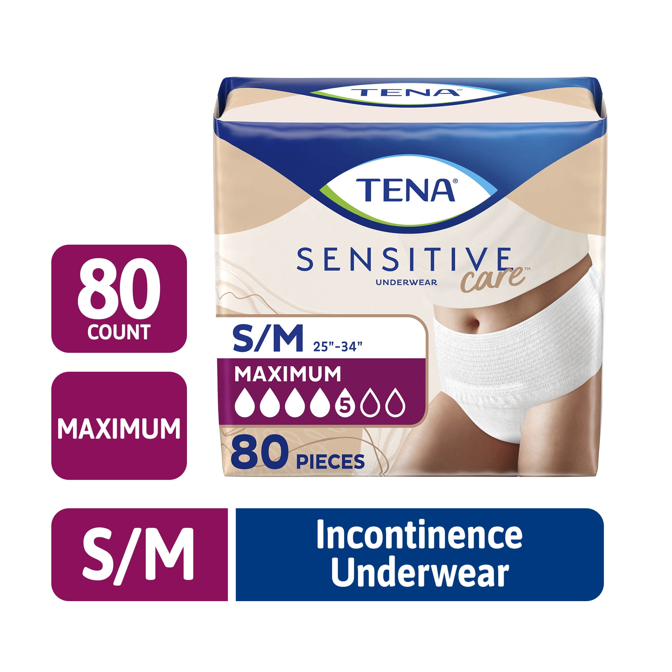 TENA, Sensitive Care Maximum Underwear, Size S/M, 80 ct - Walmart.com