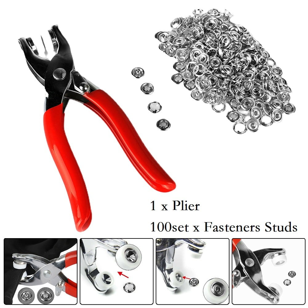 TENCE 100PCS Sewing Pliers Ring Press Studs Snap Popper Fasteners 9.5mm ...