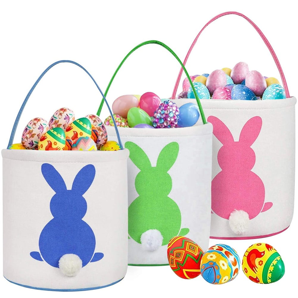 TENCE 3Pcs Easter Bunny Basket Egg Bags for Kids and Teenagers, Ruffled ...