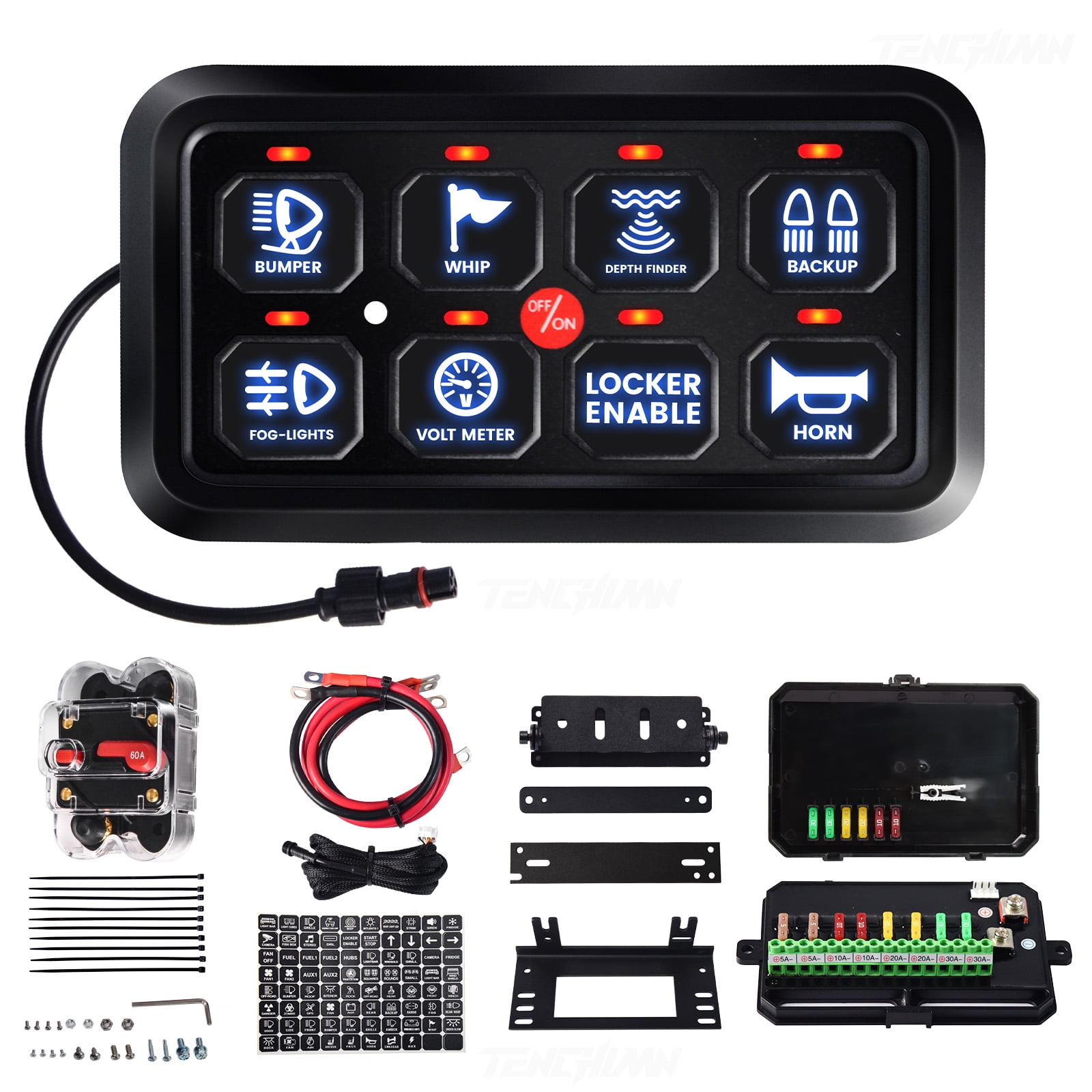 TENCHIMN Universal RGB 8 Gang Switch Panel Box 12V/24V Dimmable Led ...