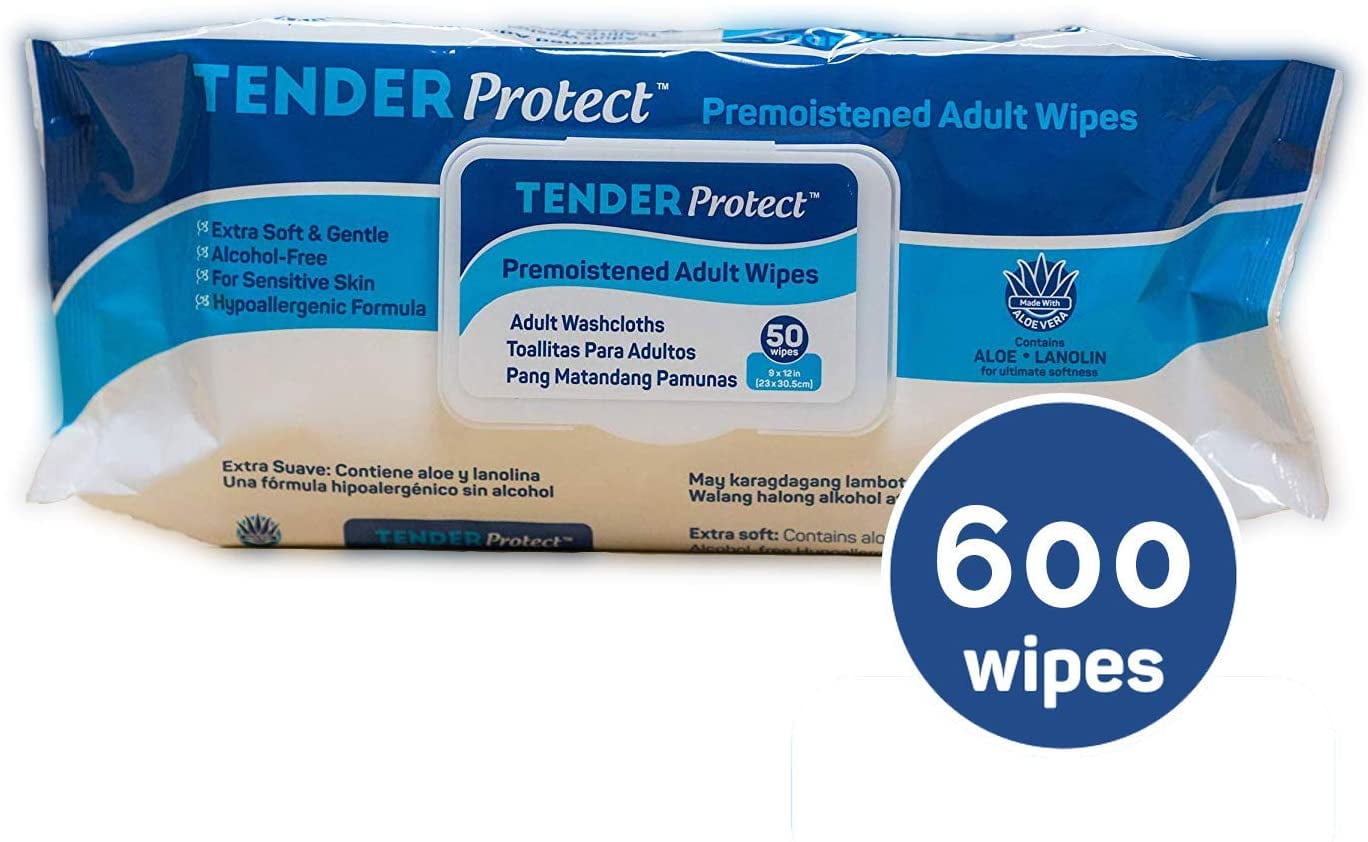 TENDERProtect® Adult Wipes with Aloe, Extra-Large Washcloth (9x12) for Incontinence and Personal ...