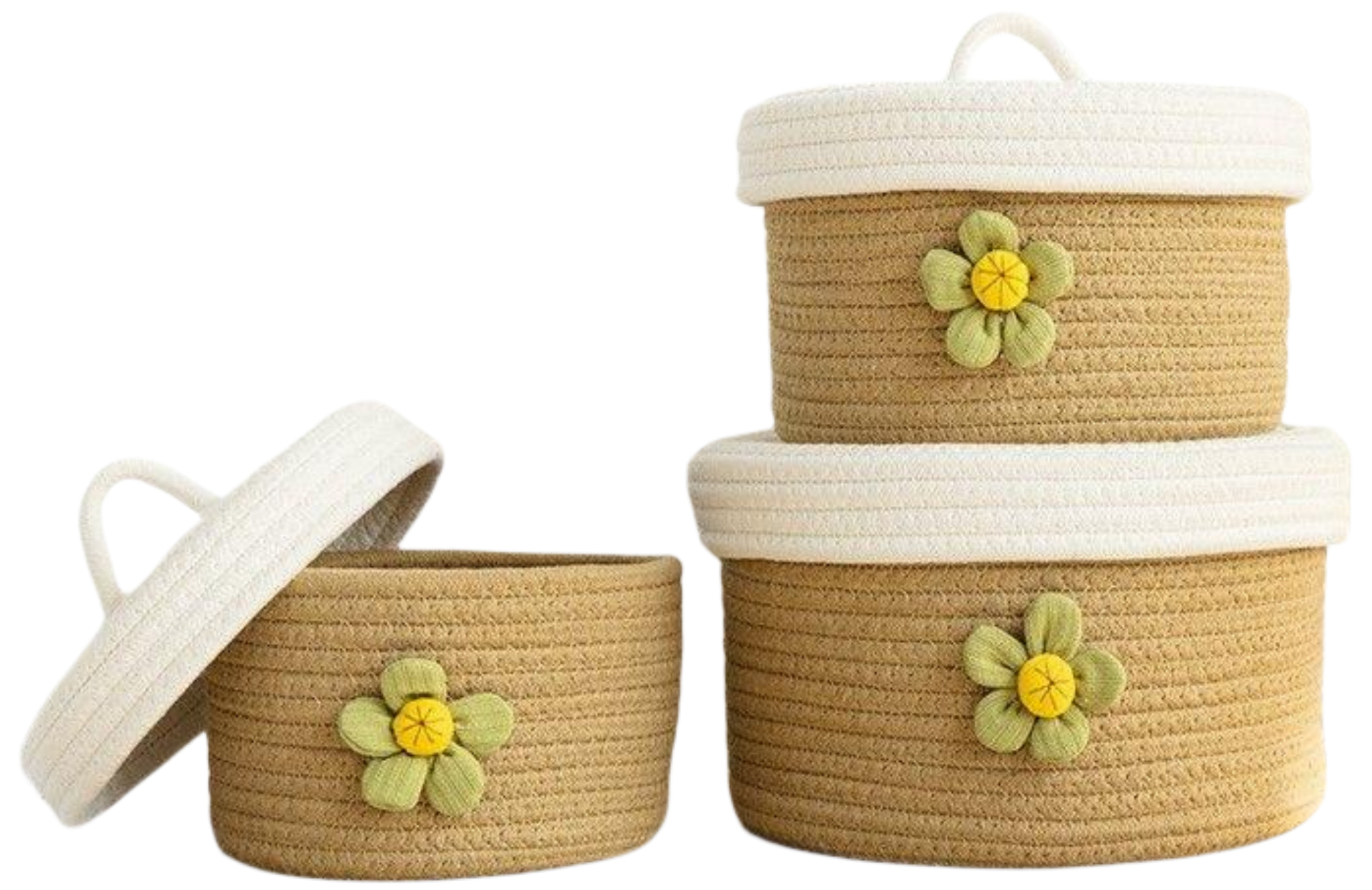 TENEBRALUX Handmade 3-Piece Large Covered Storage Baskets: Woven Fresh ...