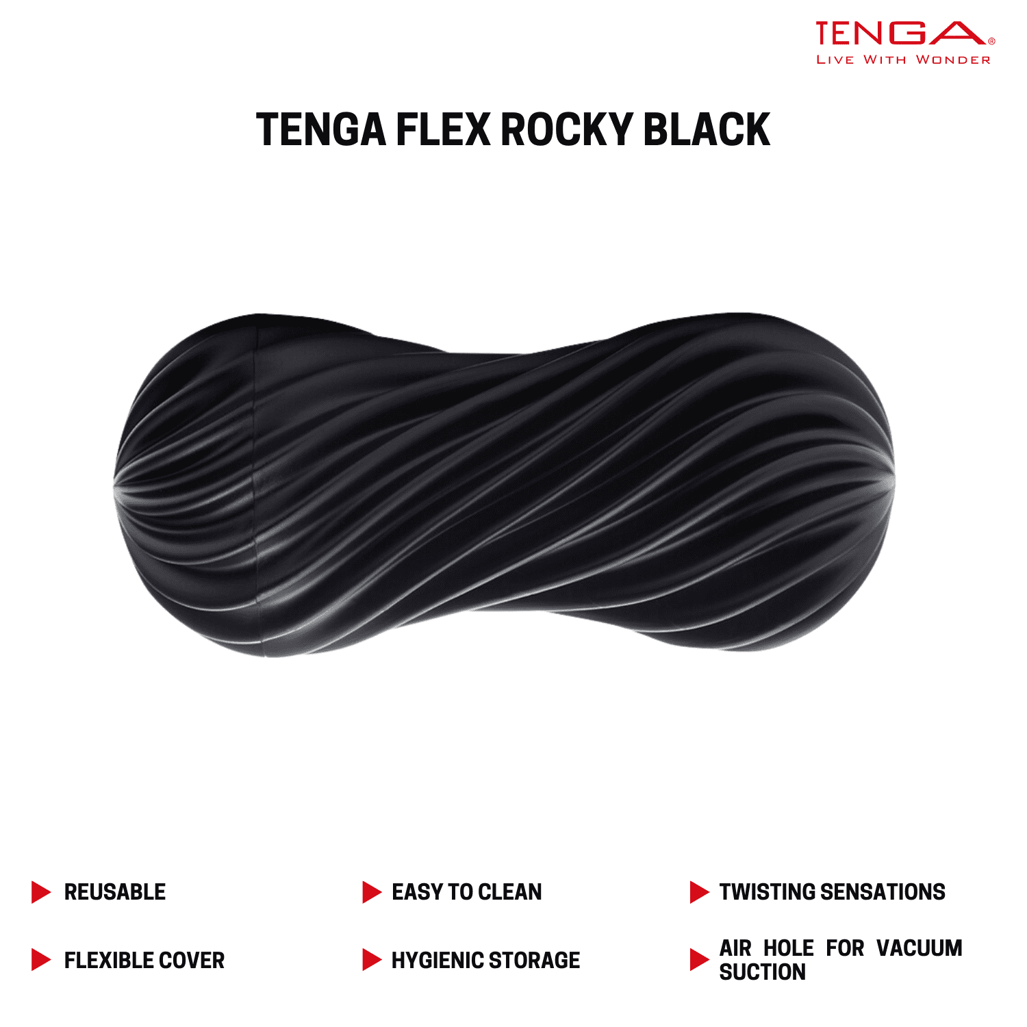 TENGA Flex Rocky Black Male Reusable Masturbator/ Stroker w/Drying ...