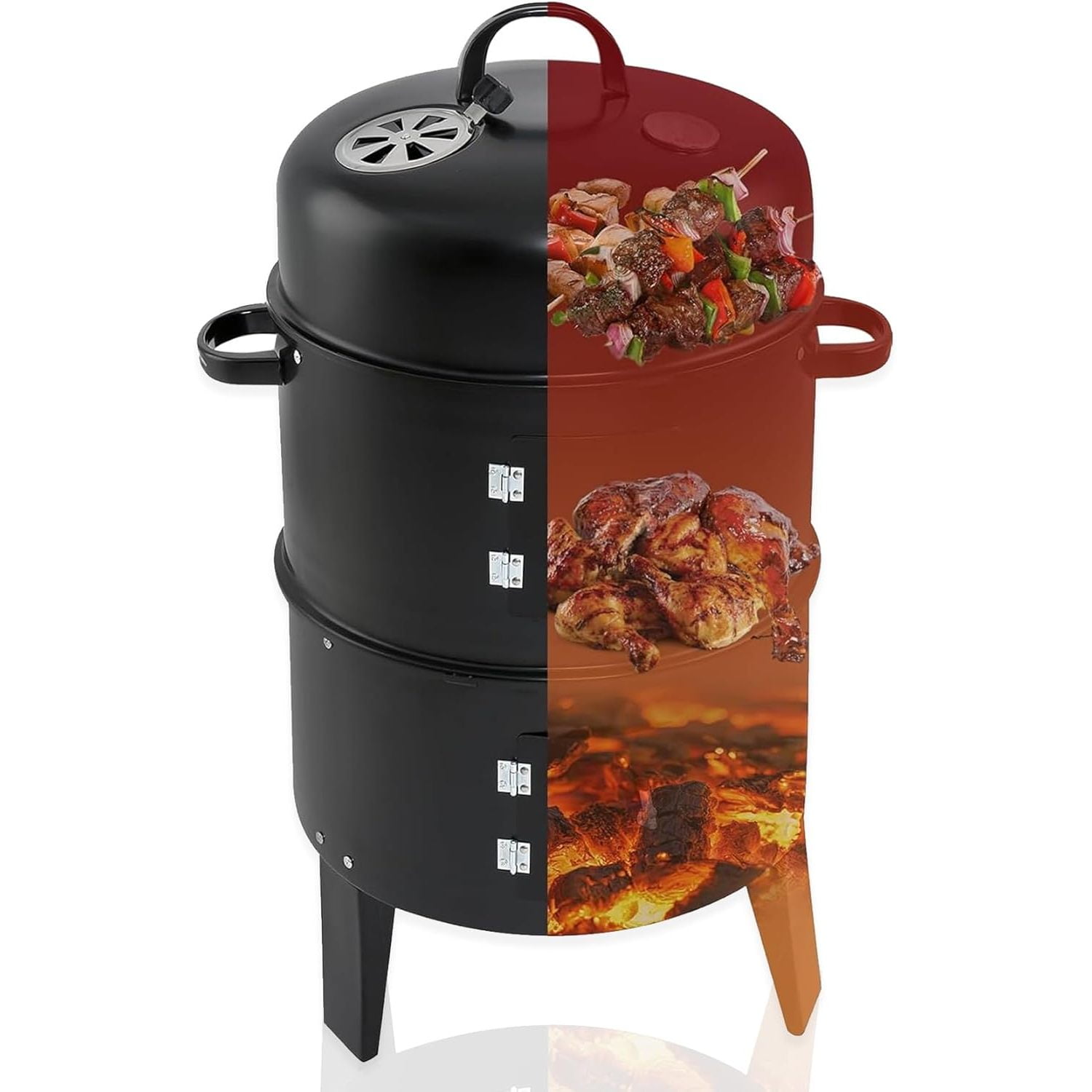 TENGCHANG 32" Charcoal Smoker BBQ Grill, 3IN1 Outdoor Vertical Smoke ...