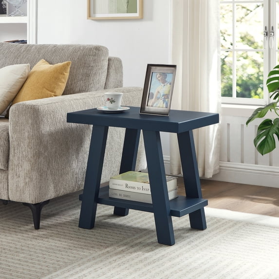 TENGDA Athens Contemporary Navy Blue Wood Side Table Rectangular End ...