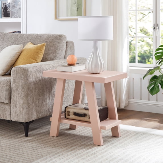 TENGDA Athens Contemporary Pink Wood Shelf Side Table Rectangular End ...