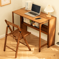 TENGDA Brown Bamboo Folding Desk Space Saving Foldable Computer Study ...