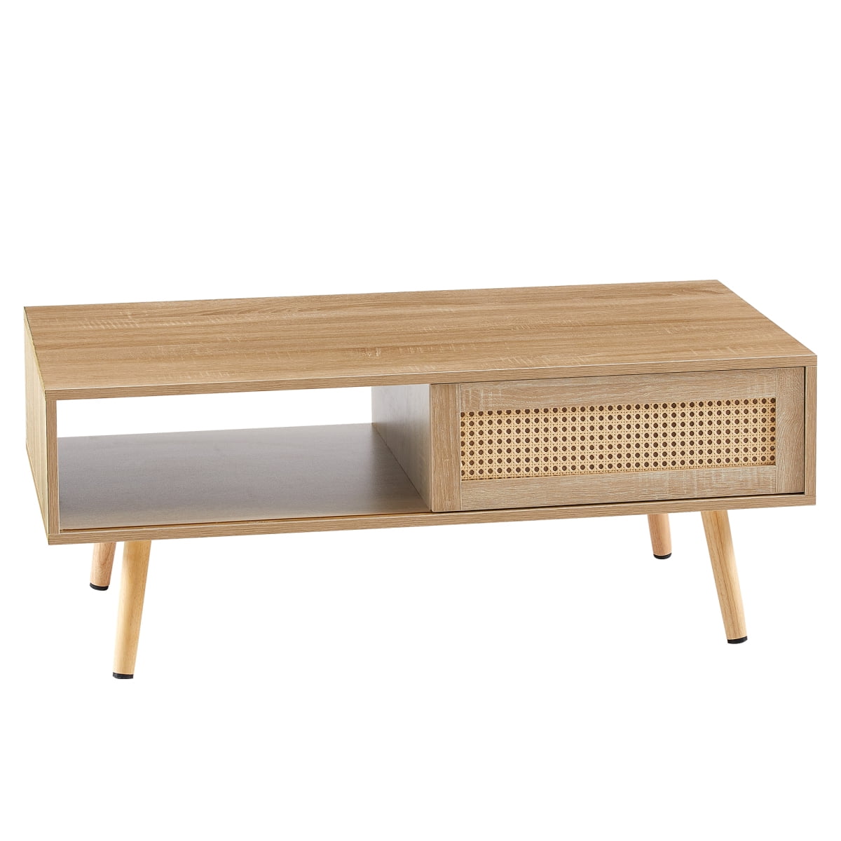 TENGDA Living Room Rattan Coffee Table 41.34 Inch MDF Tabletop Wooden ...