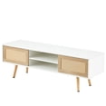 TENGDA White Rattan Entertainment Unit Double Sliding Door TV Cabinet ...