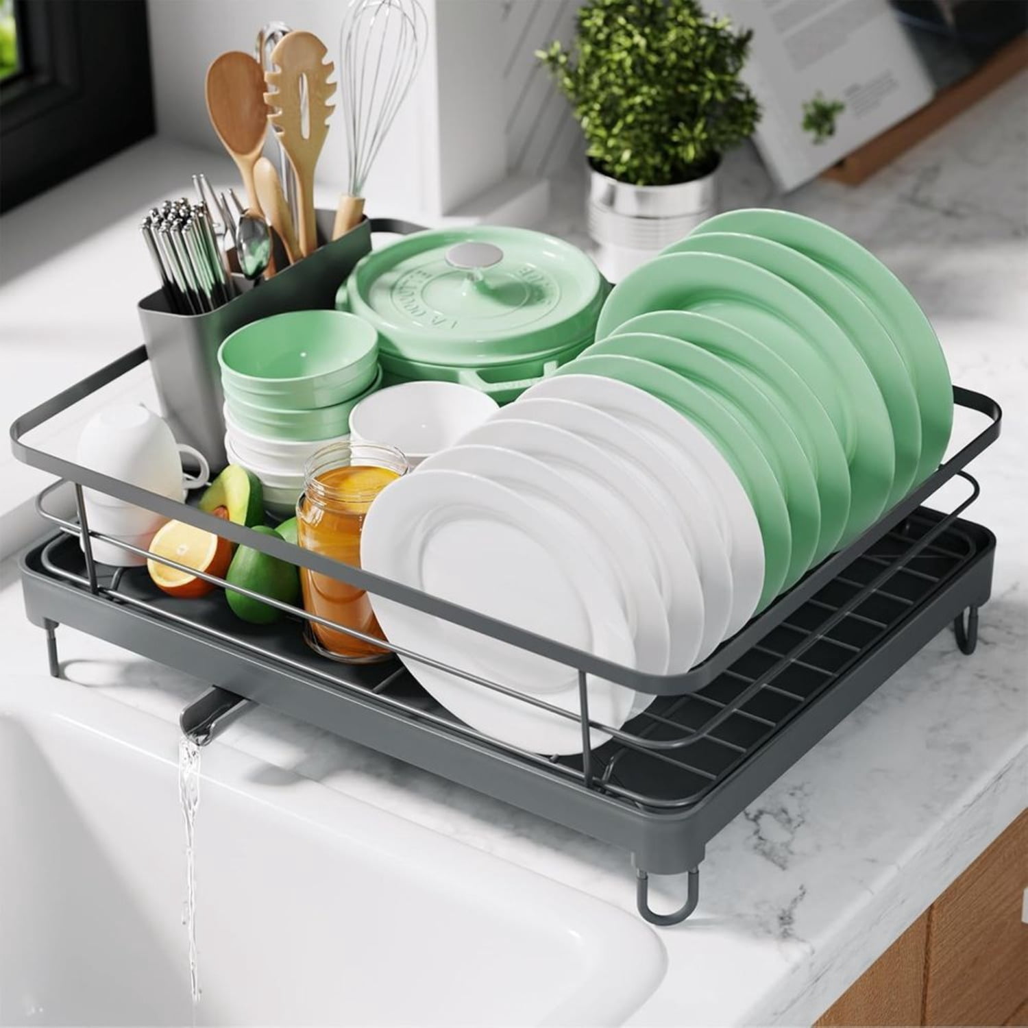 TENGDAKitchen Counter Dish Drying Rack Stainless Steel Sink Side ...