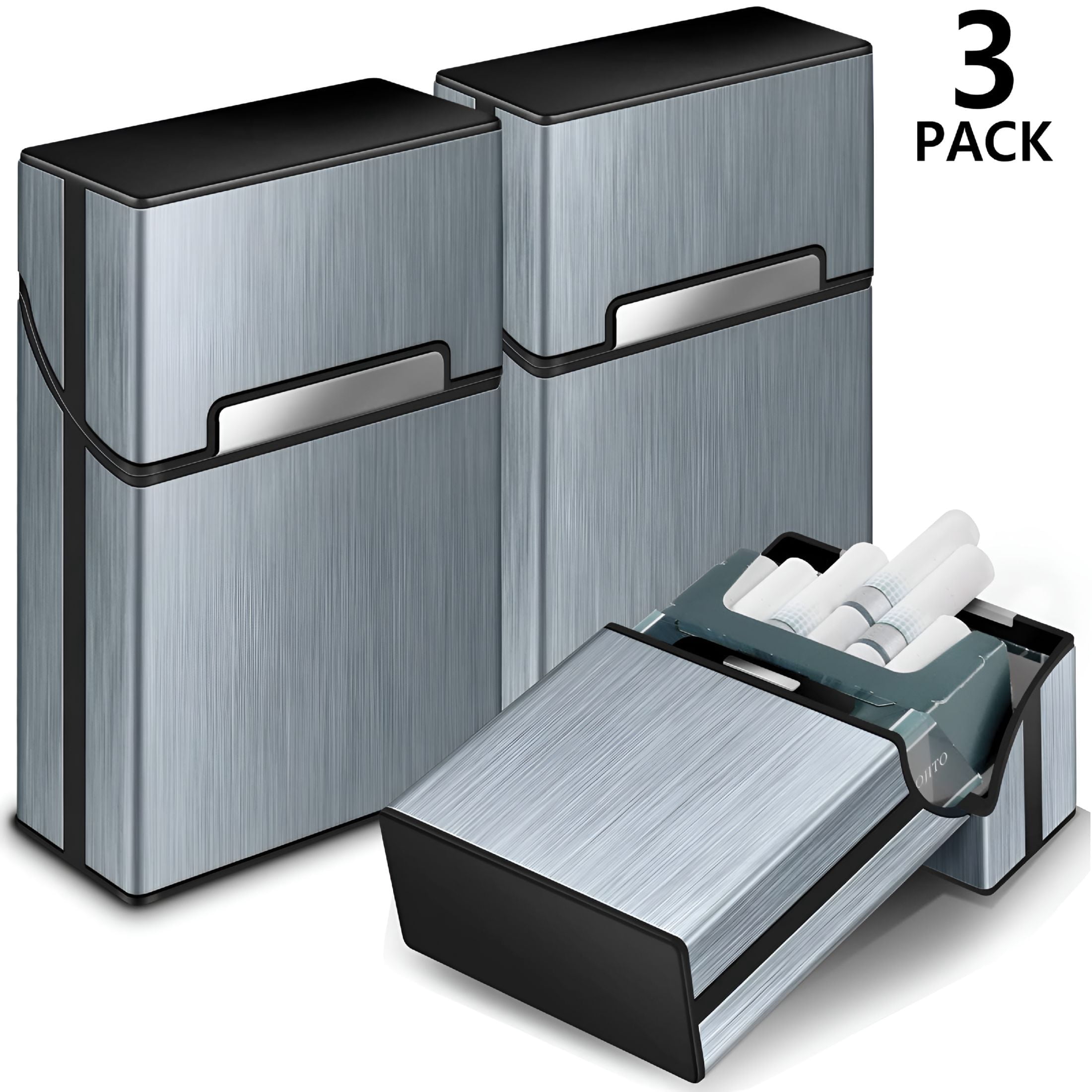 TENIRO Cigarette case, pack of 3 metal cigarette boxes with magnetic ...