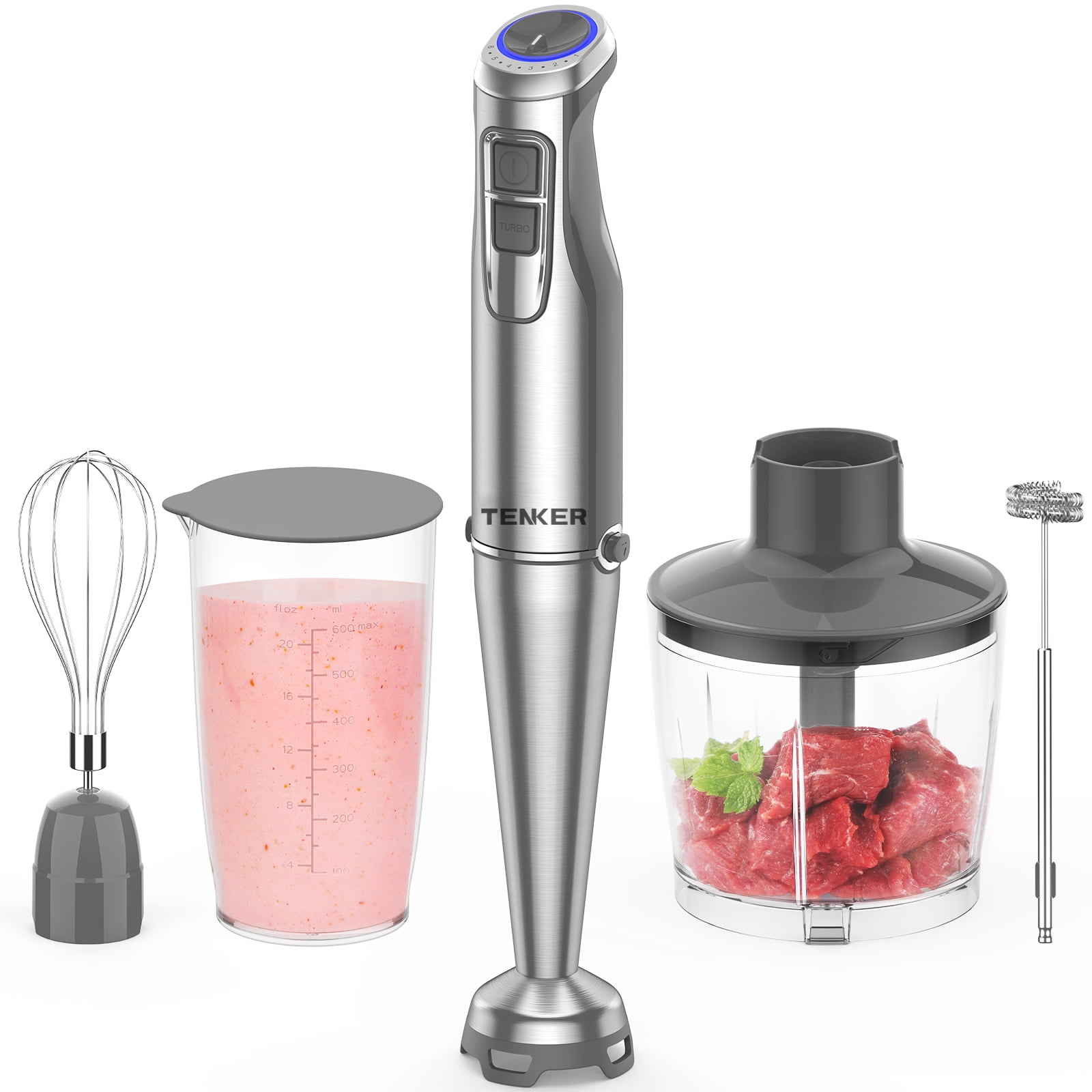 TENKER Immersion Blender Handheld for Kitchen, 5-in-1 Multi-Purpose Hand Blender, 12-Speed Stick ...