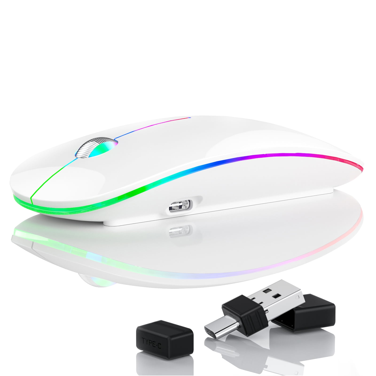 TENMOS LED Wireless Mouse USB C Rechargeable Mouse with 2 in 1 USB ...