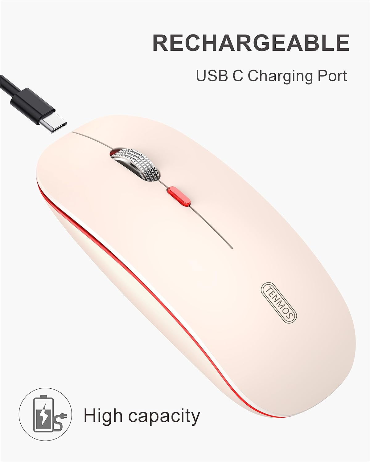 TENMOS Wireless Bluetooth Mouse, Rechargeable Silent Mouse Dual Mode ...