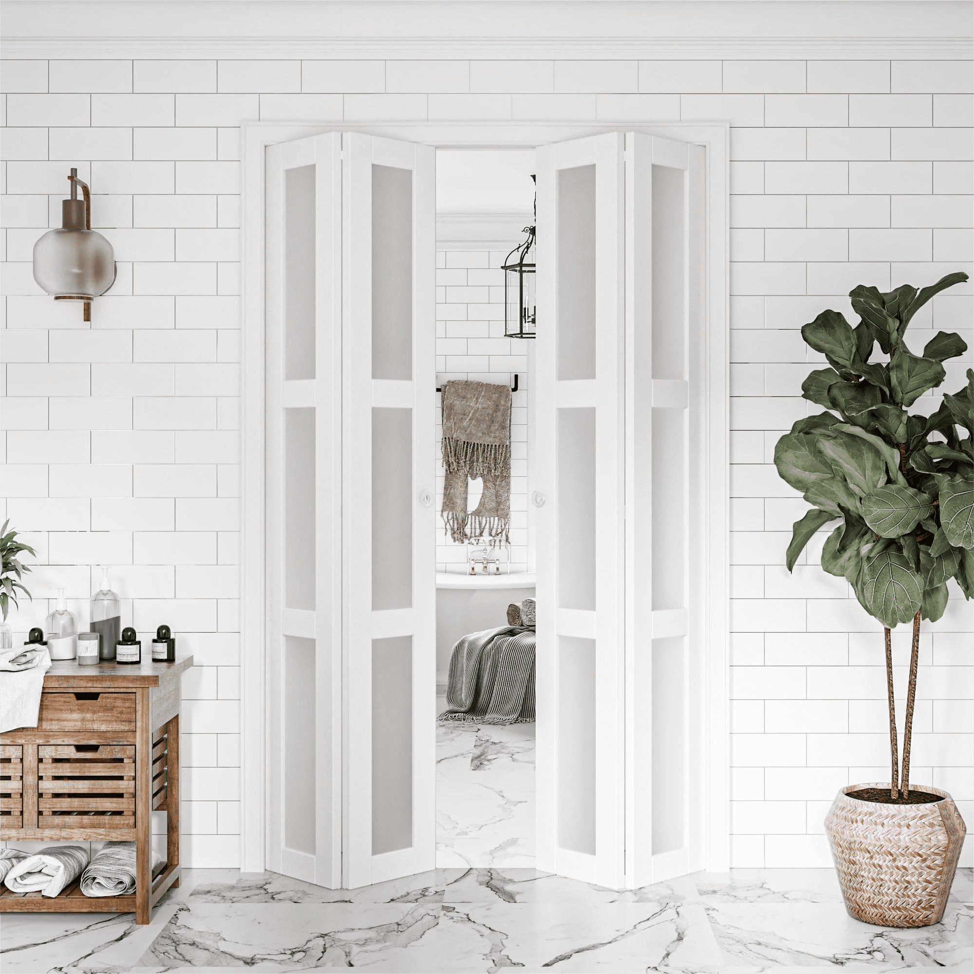 "TENONER Bi-Fold Bedroom Door, 48""x 80"" Size, 3-lite Frosted Glass ...